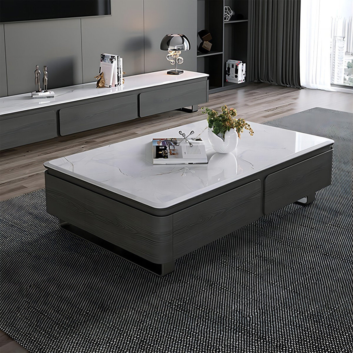 Orren Ellis White Sintered Stone Rectangular Coffee Table | Wayfair