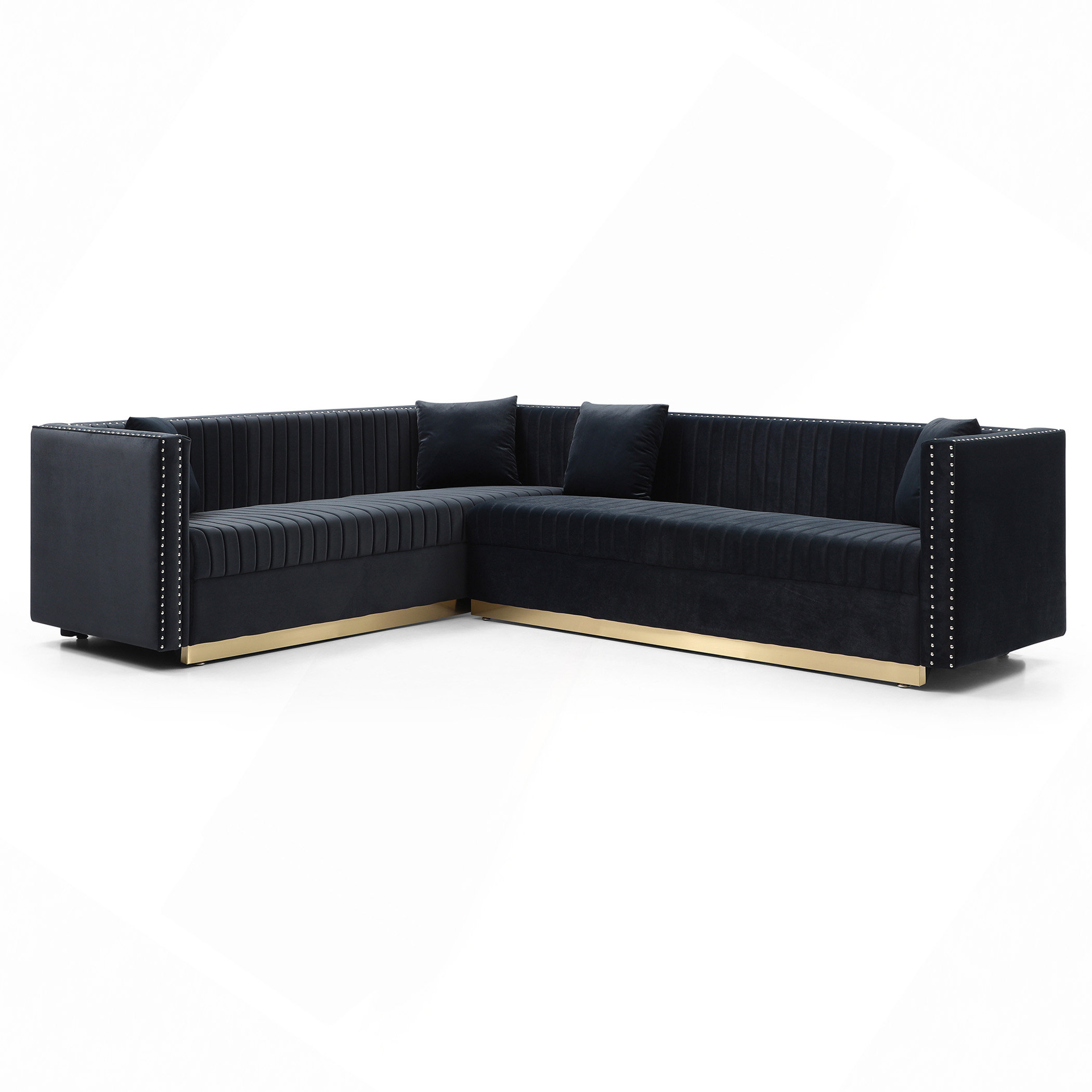 Everly Quinn Sectional Sofa, Contemporary Vertical Tufted Velvet ...