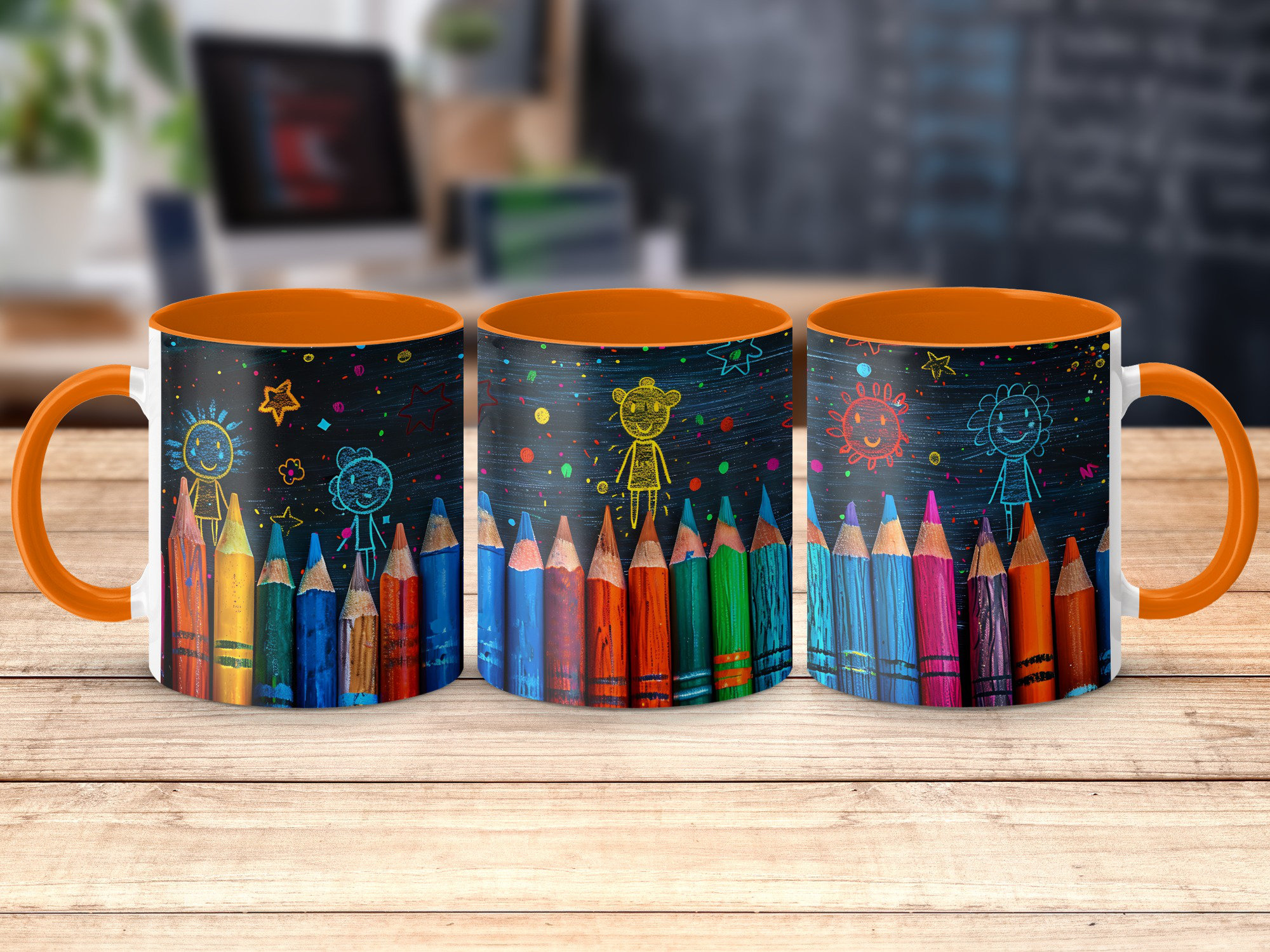 East Urban Home Set of 2 Kids Drawing Style 11oz Accent Mugs – White ...