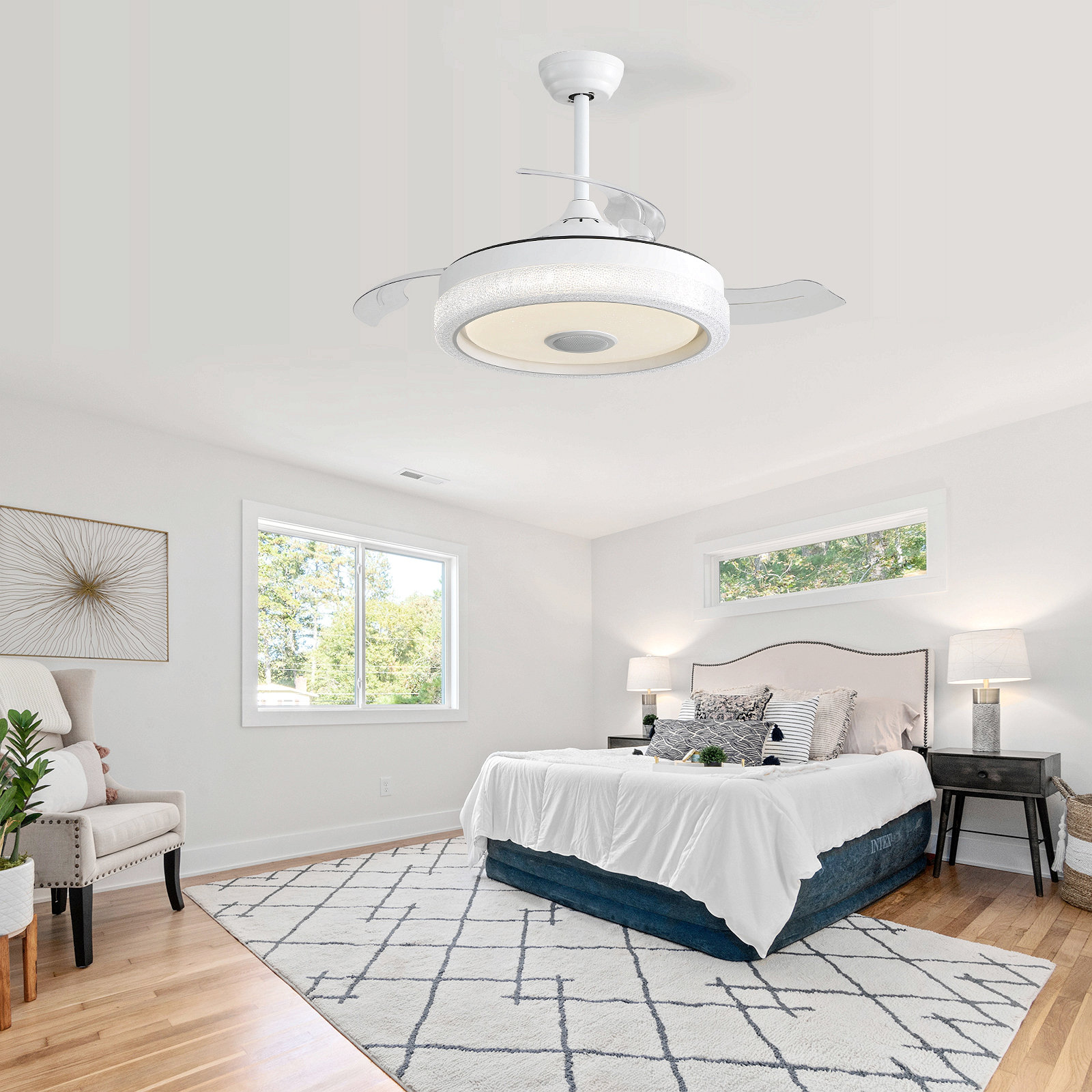 George Oliver 42 Inch Modern Invisible Ceiling Fan, 120V 3 Abs Blades ...