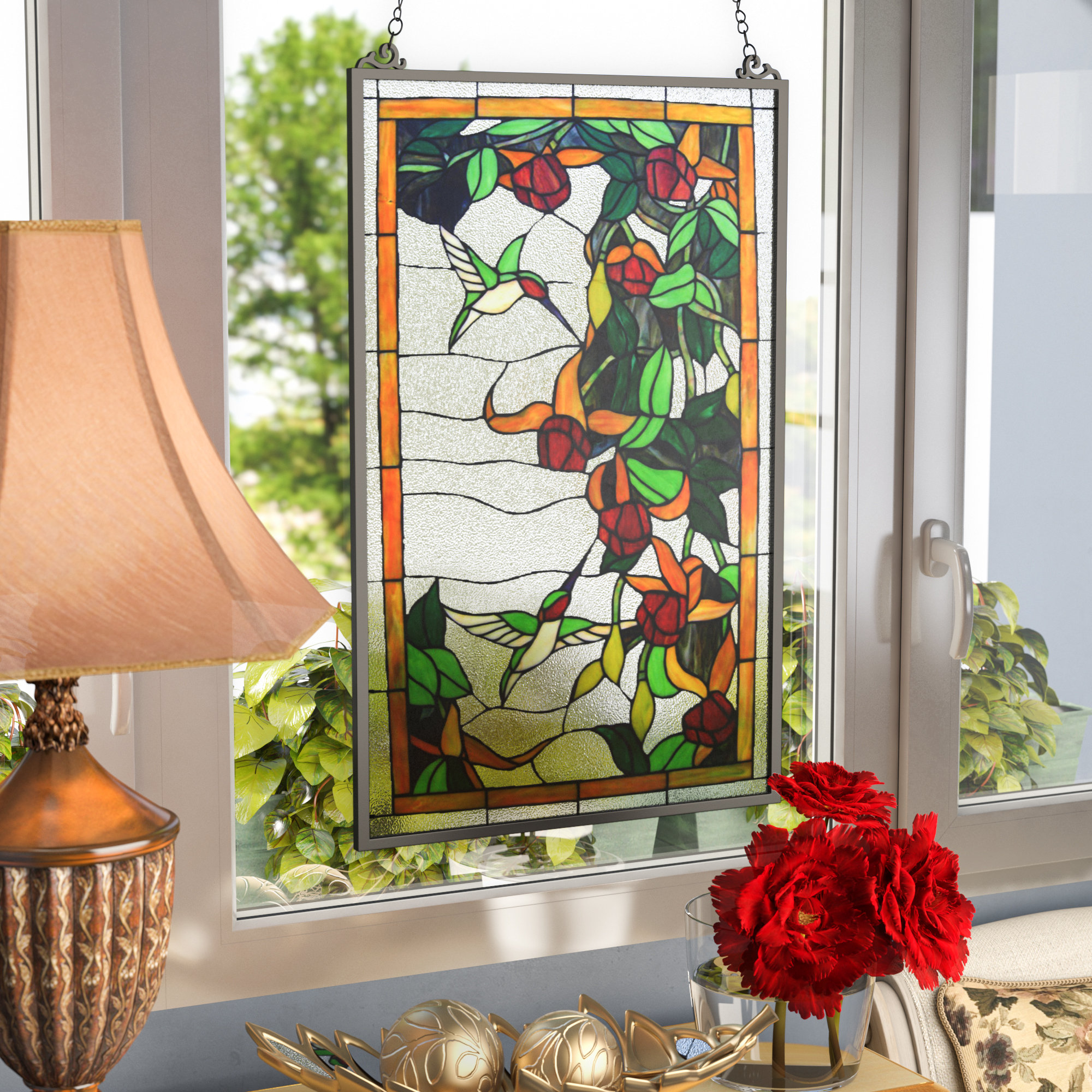 Astoria Grand Stained Glass Hanging Window Panel & Reviews | Wayfair