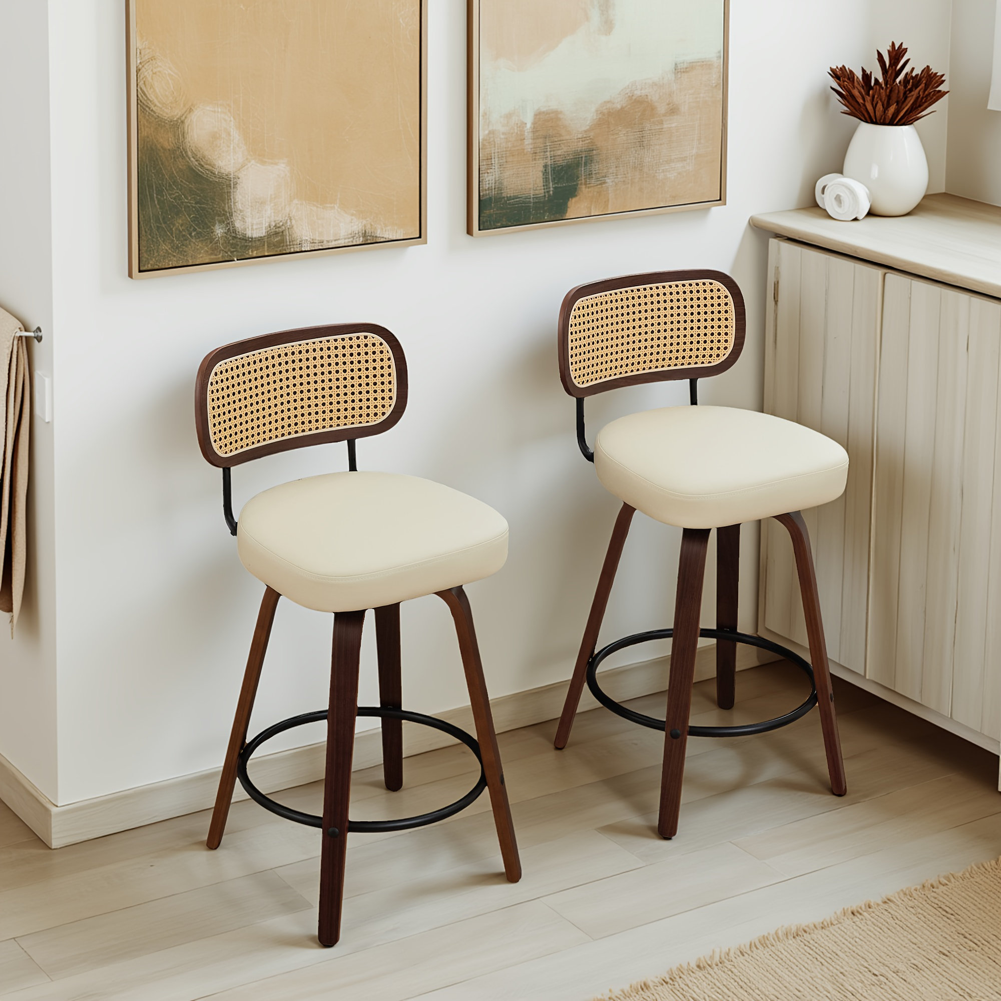 Dakota Fields American Design Cane Wing Back Counter Stools -walnut ...
