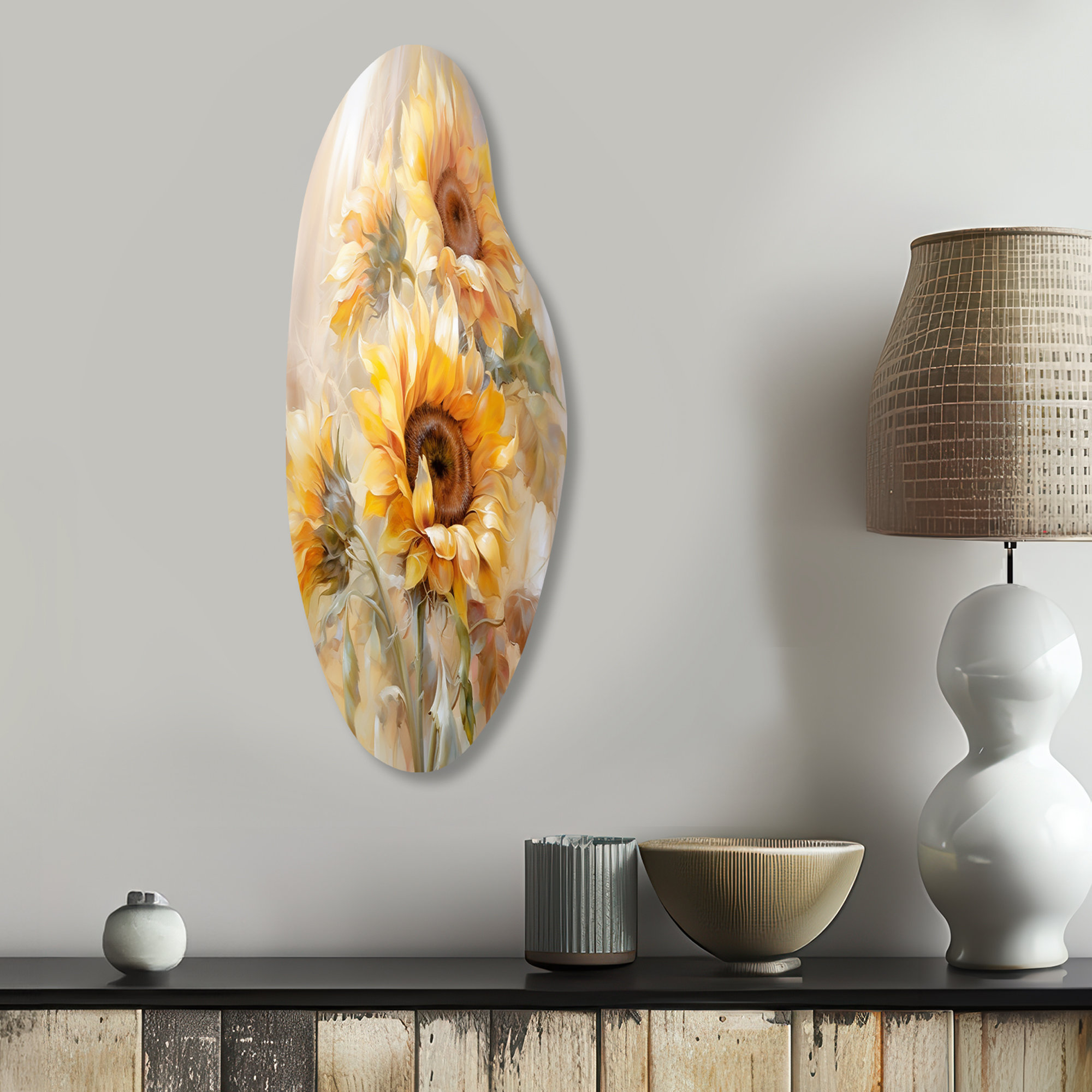 Design Art Beige Sunflowers Romantic Impression V - Sunflowers Curved ...