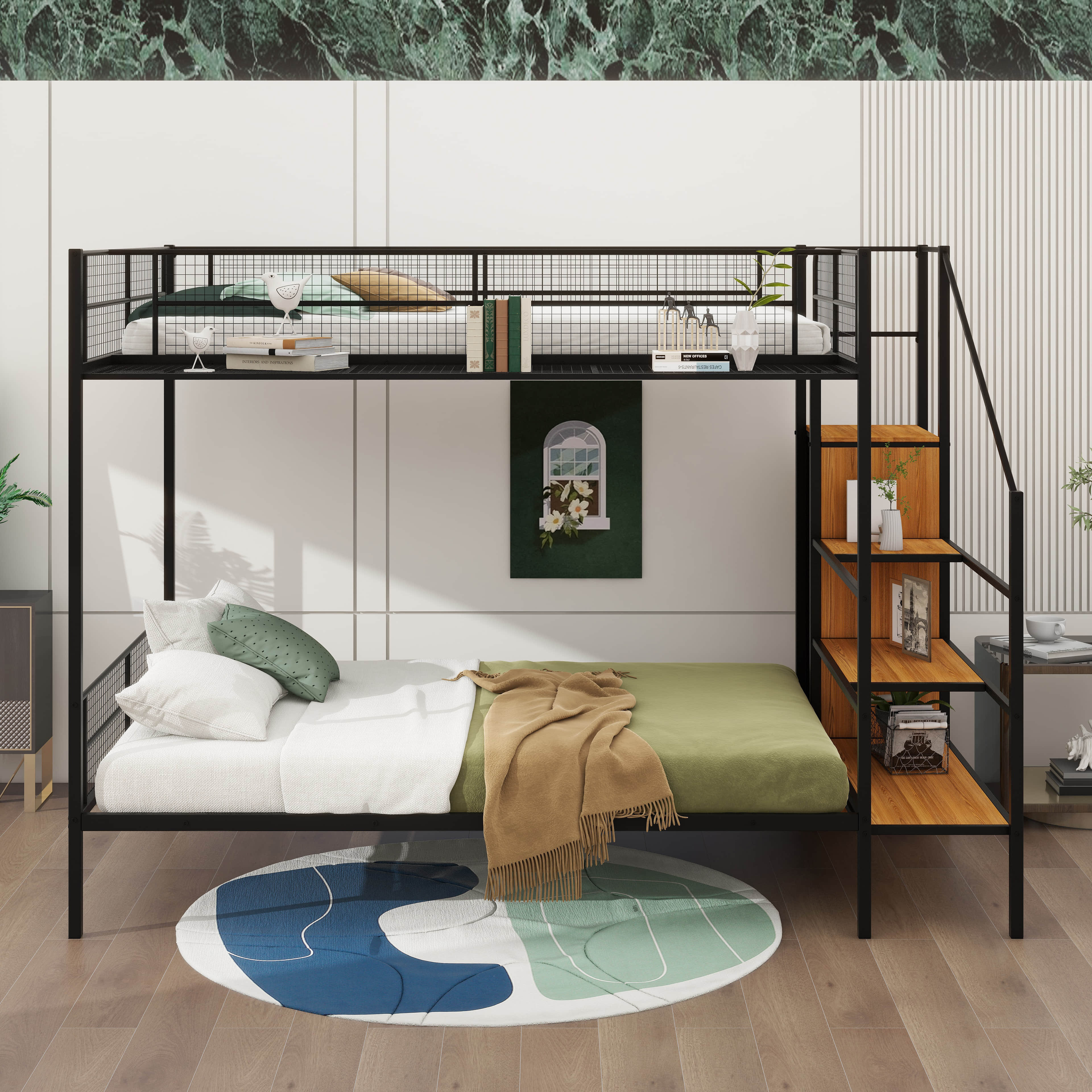 Mason & Marbles A Metal Bunk Bed, Complete With Wire Shelving Units And ...