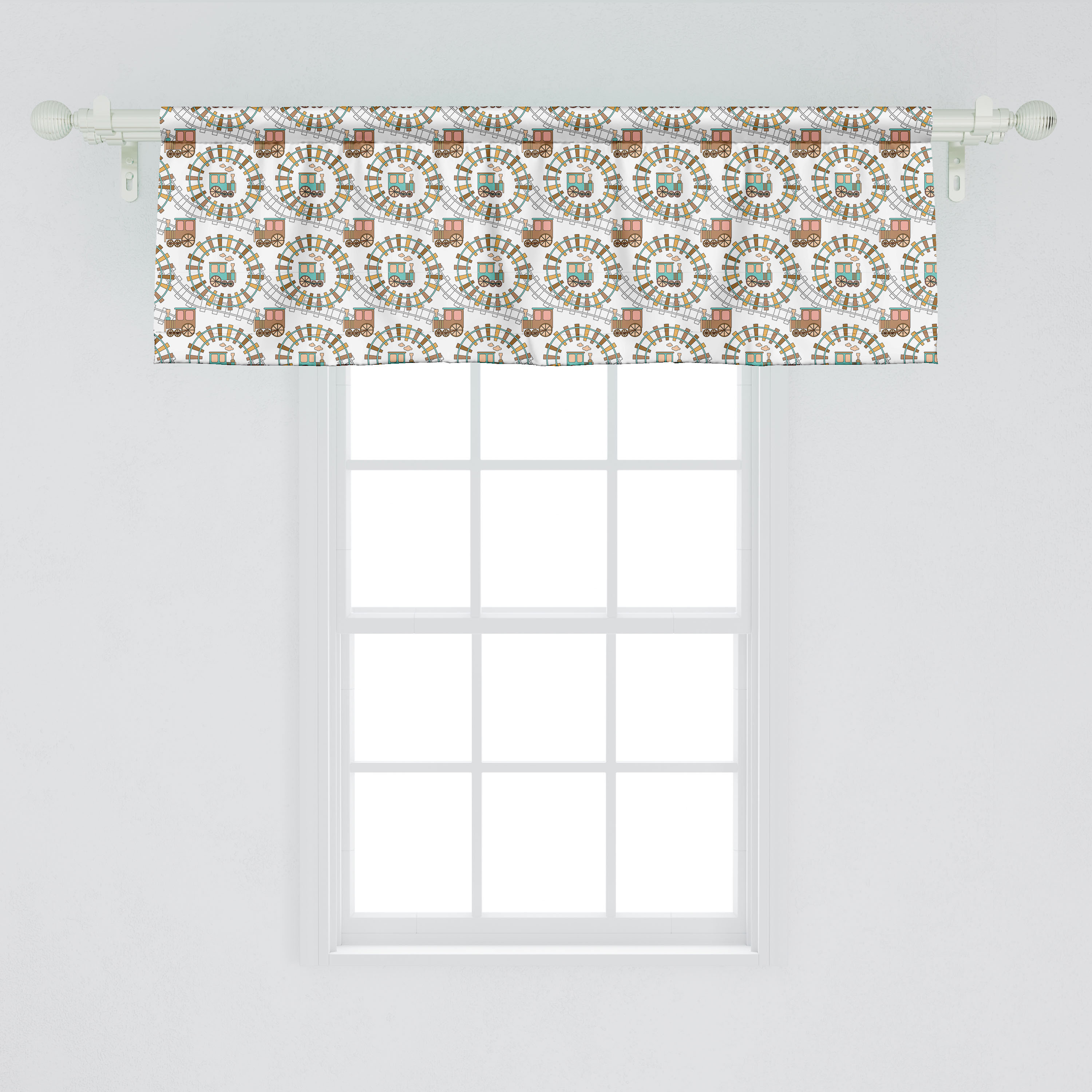Ambesonne Trains Valance Pack of 2 Retro Vehicle on Railroad White and ...