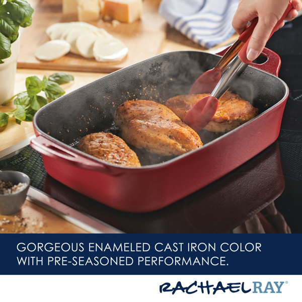 Rachael Ray NITRO Cast Iron Roaster / Roasting Pan, Induction-suitable ...
