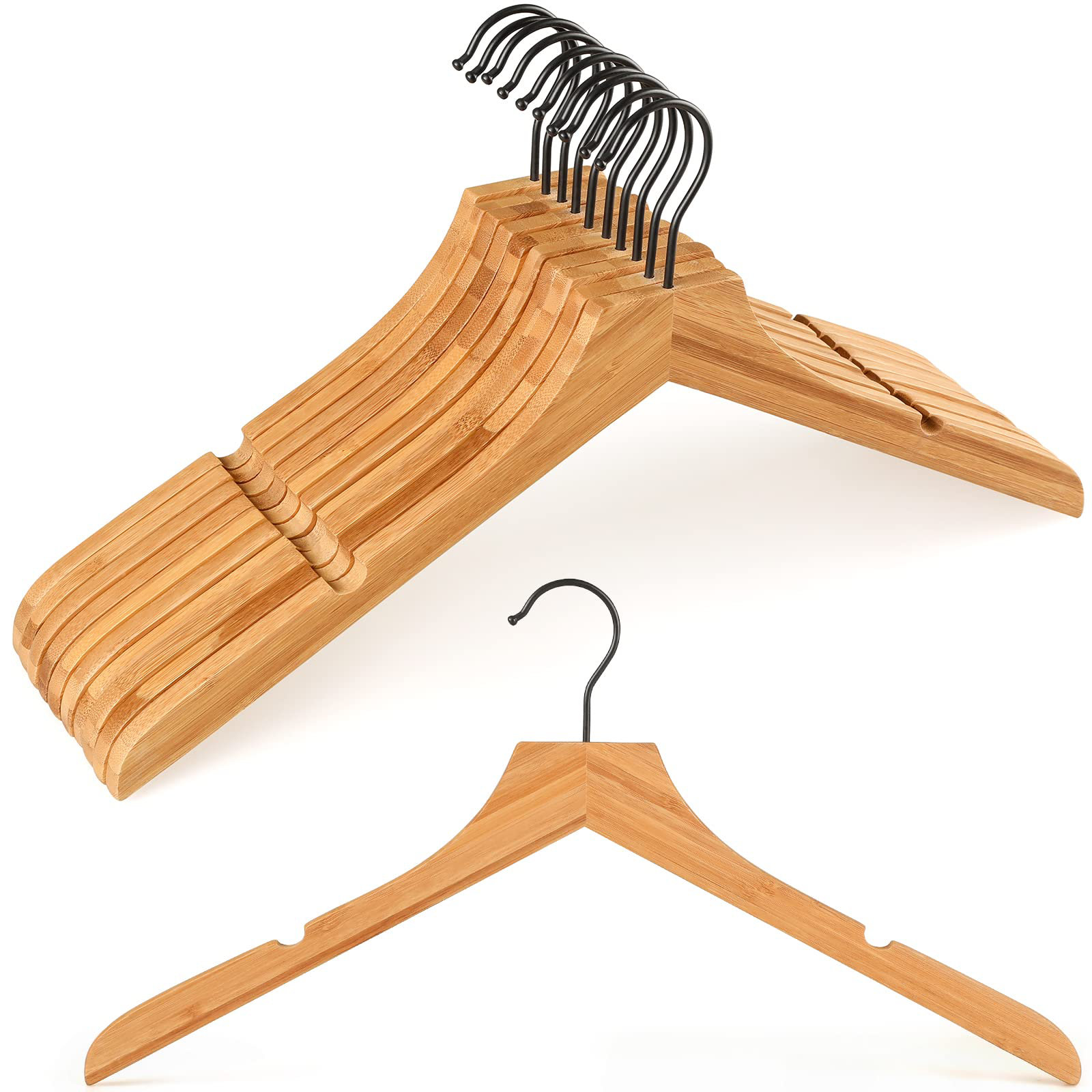Rebrilliant Rubberwood Hangers With Swivel Black Hooks And Smooth Cut ...