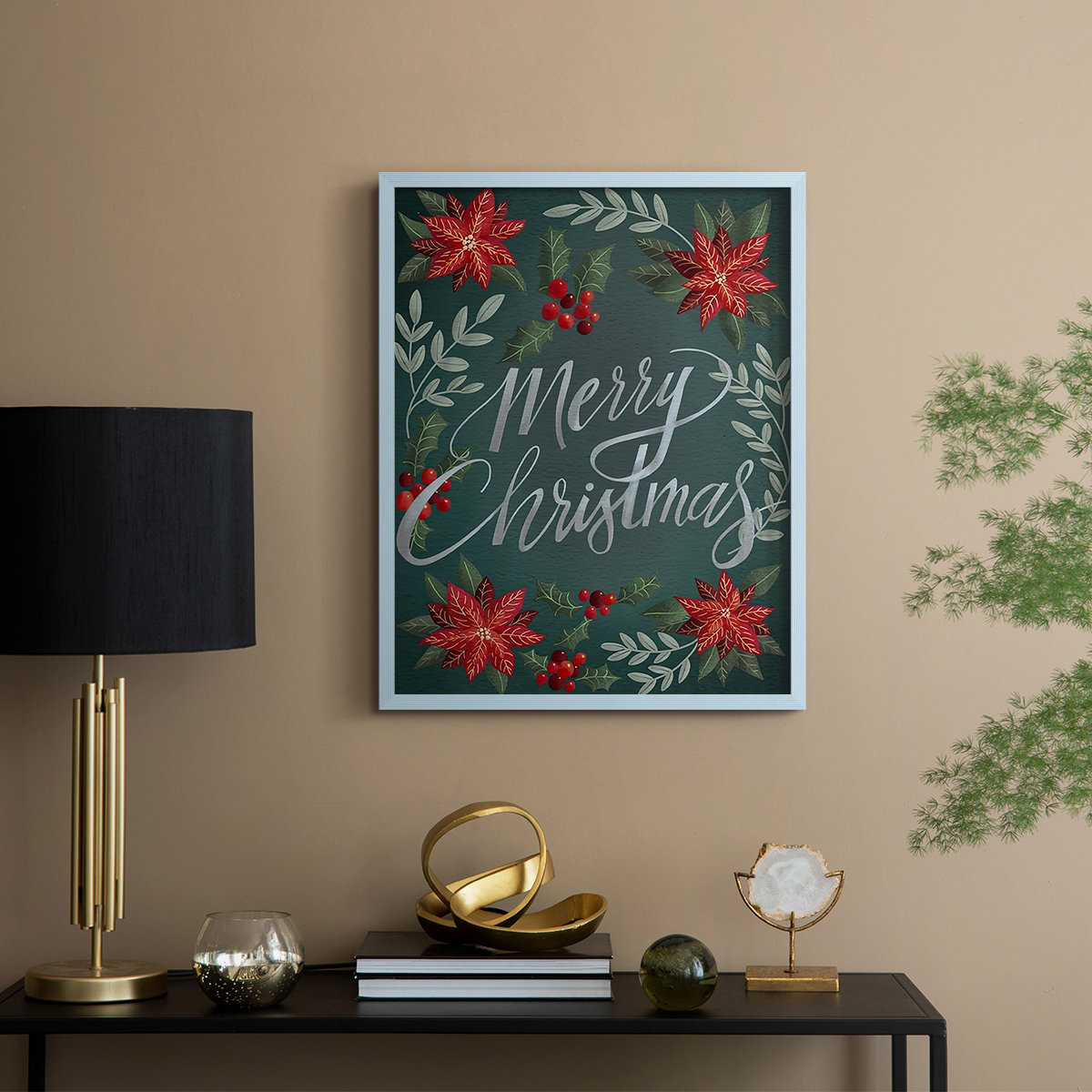 The Holiday Aisle® Red Flowers Christmas II Framed Print - Solid Wood ...