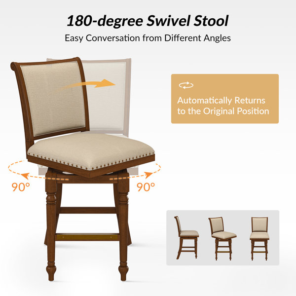 One Allium Way® Blerona Farmhouse Swivel Bar Stool With Nailhead Trims ...