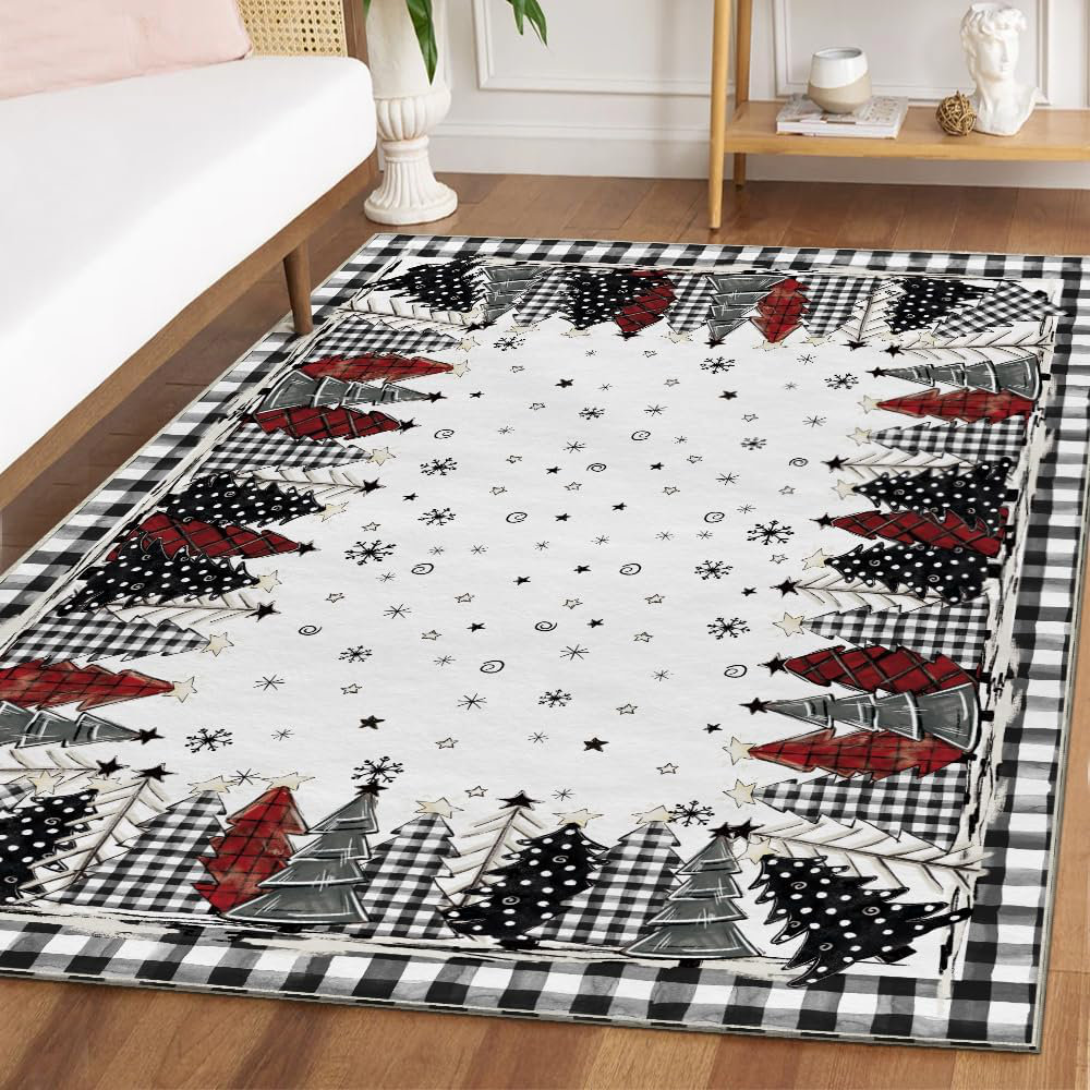 Ophelia & Co. Watercolor Buffalo Plaid Xmas Tree Merry Christmas Area ...