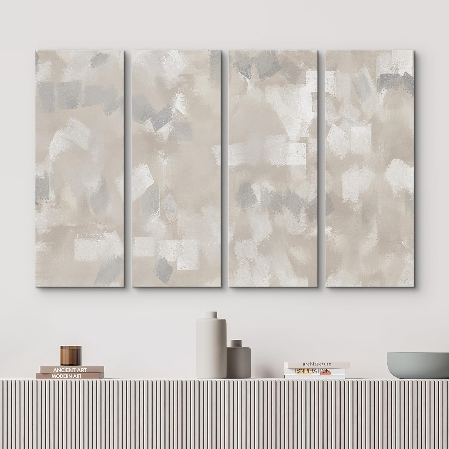IDEA4WALL Gray, White And Tan Paint Smudge Display Abstract Shapes 4 ...