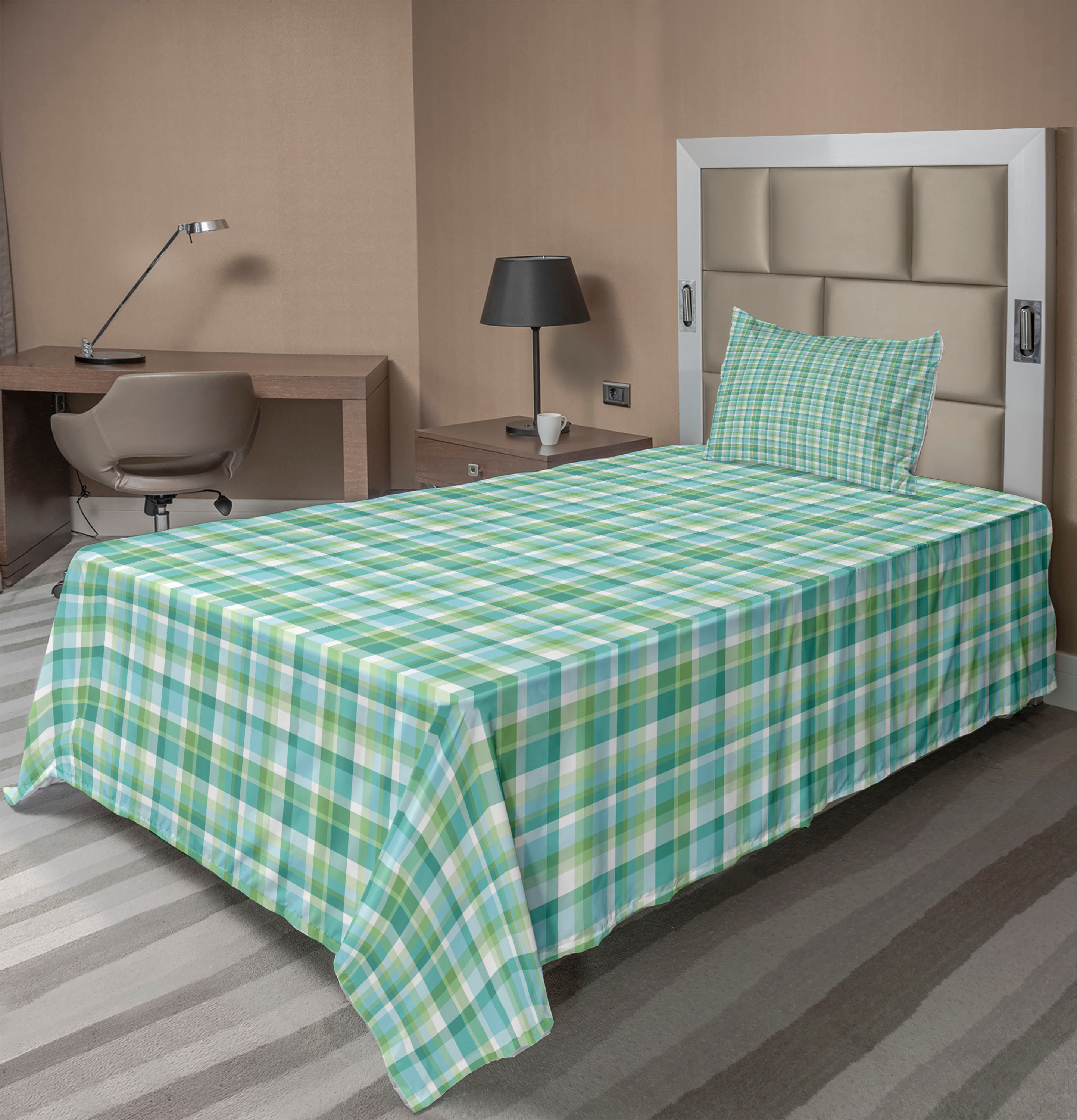 Ambesonne Fashion Sheet Set Rectangle Square Plaid Plot Cadet Blue Sea ...