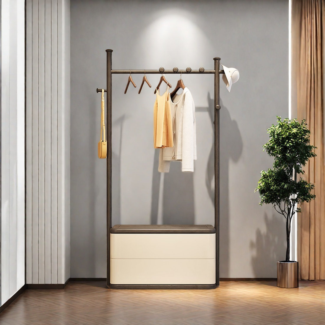 Ebern Designs Solid Wood Hooks Mobile Coat Rack 5 Drawers | Wayfair