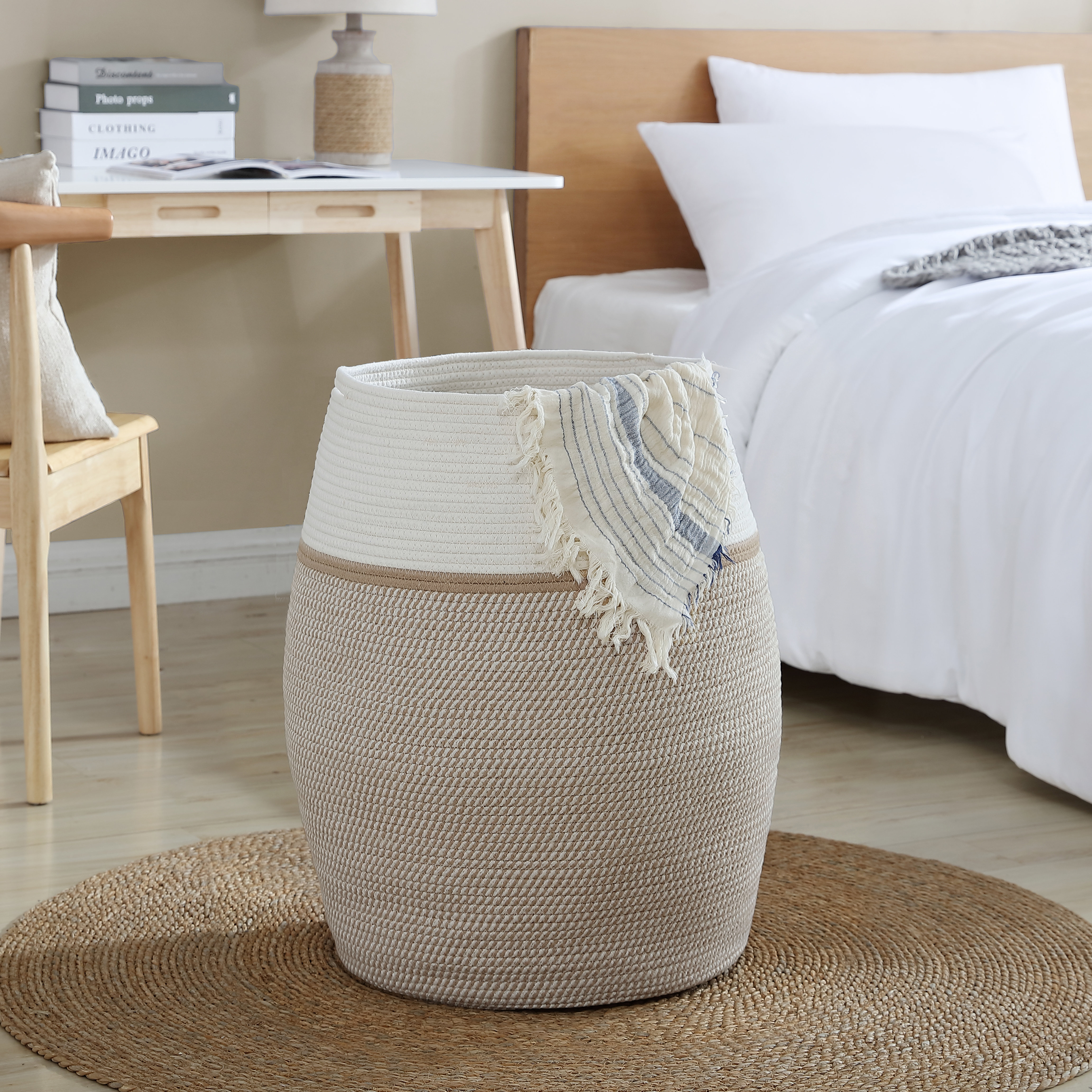 Longshore Tides Extra Large Woven Cotton Rope Tall Laundry Hamper ...