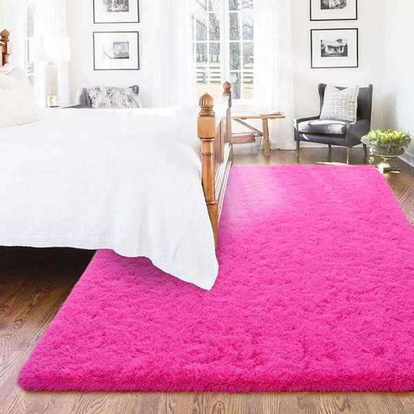 Mercer41 Deyssi Machine Woven Velvet Hot Pink Rug | Wayfair