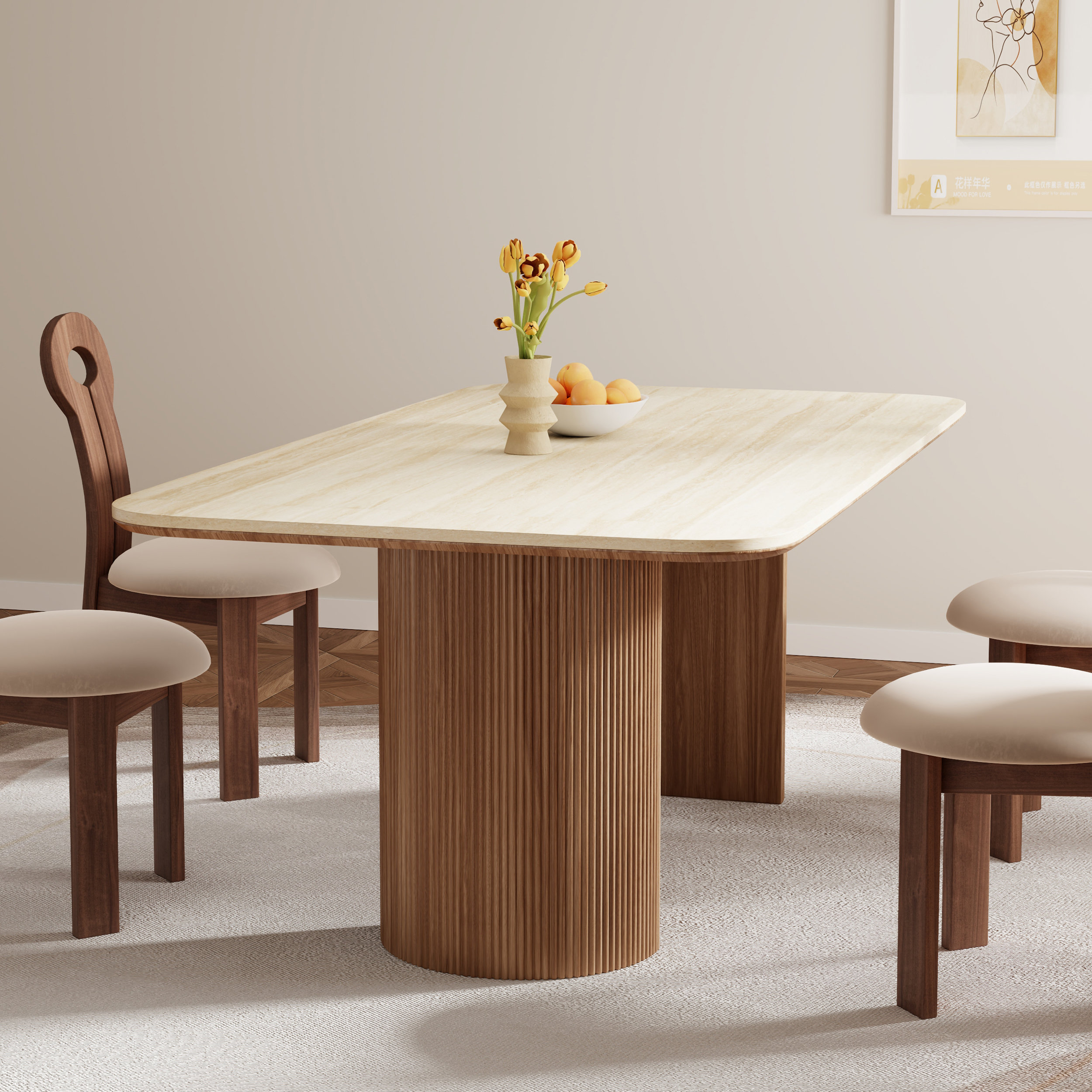Latitude Run® Mezzo 71" Mid-Century Wood Dining Table, Matte Stone ...