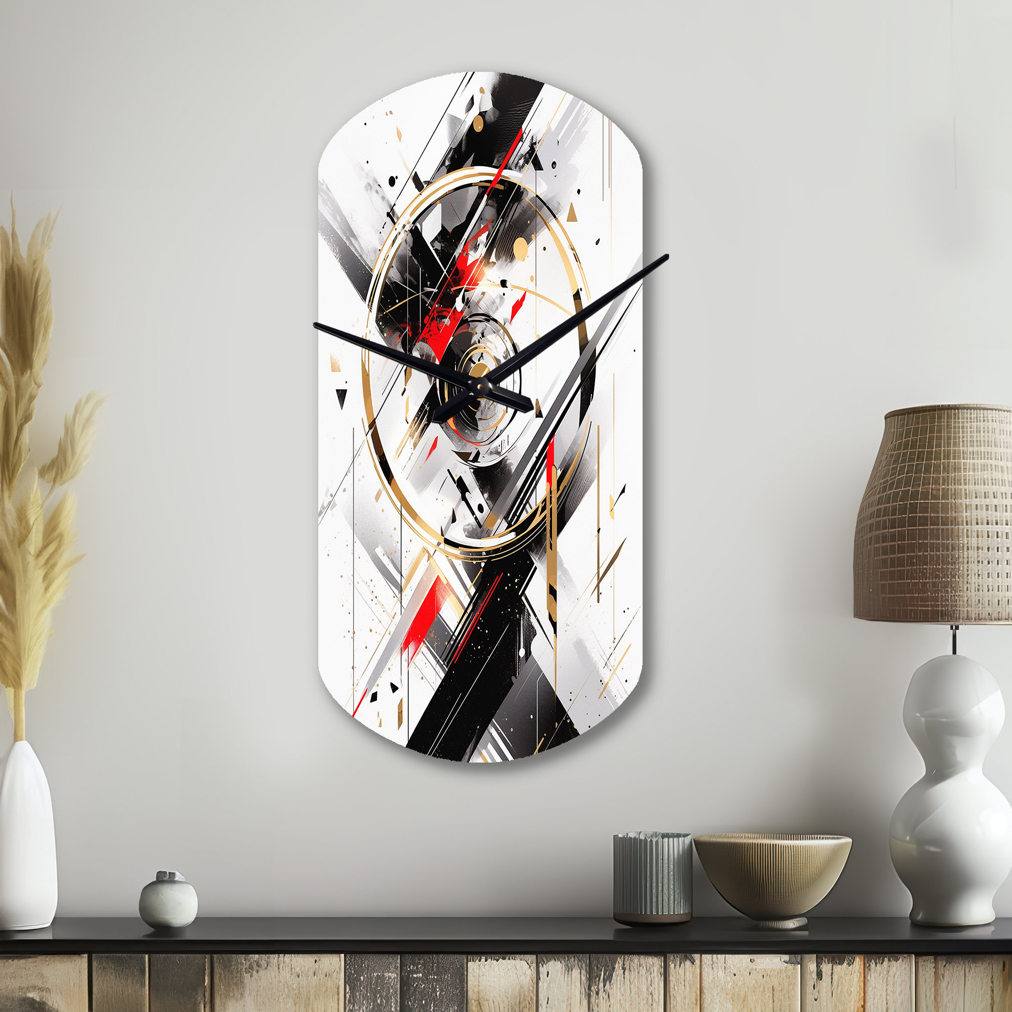 Design Art Black Red Multifaceted Whirls - Cubism Cylinder Metal Clocks ...