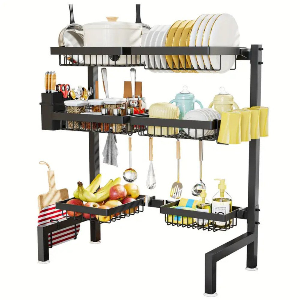 LinsCraft 3 Tier 6 Bucket Dish Drying Rack, 24.8"-35.4", Above Sink ...