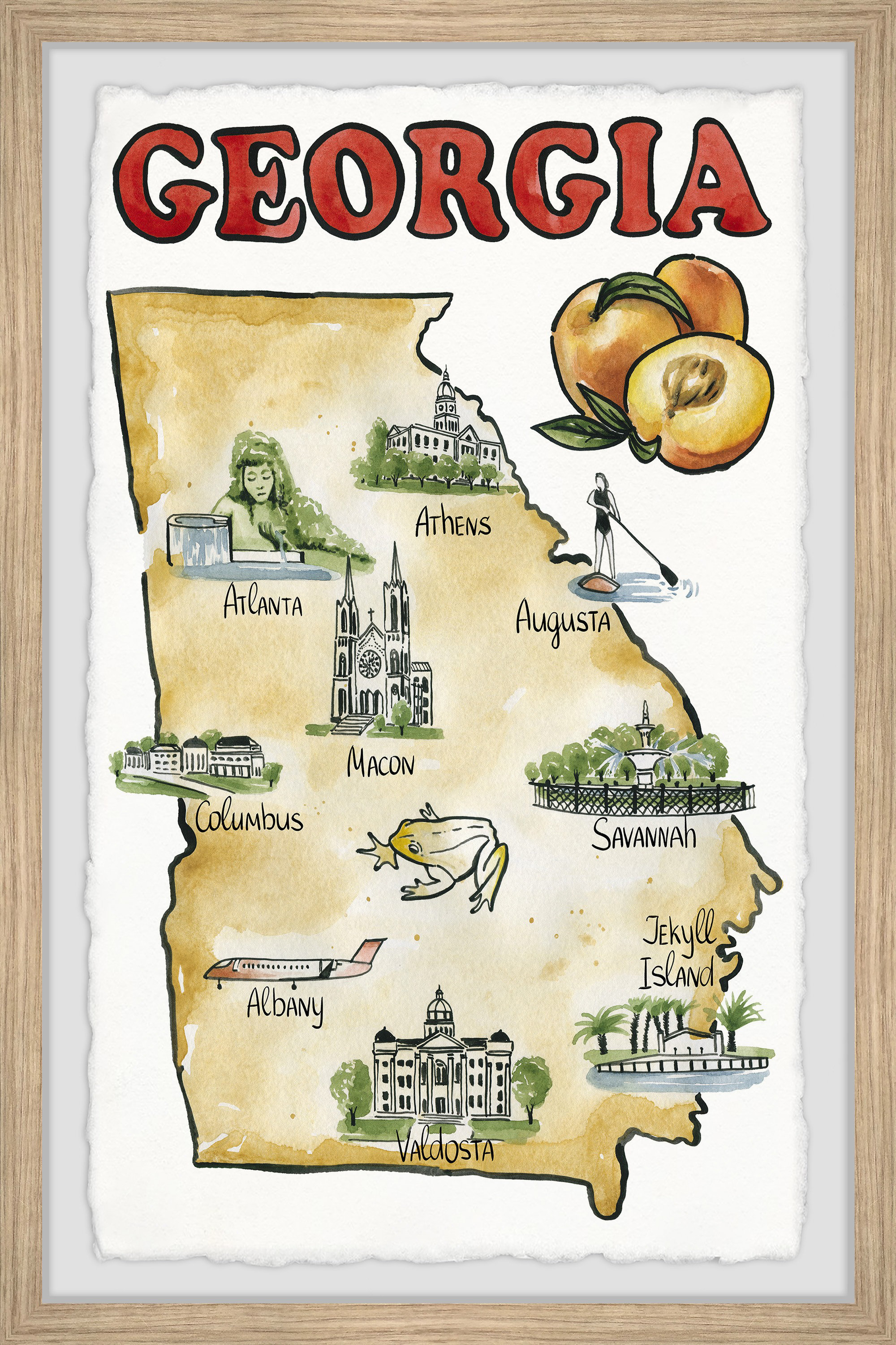 Red Barrel Studio 'Map Of Georgia, The Peach State' Framed Print ...