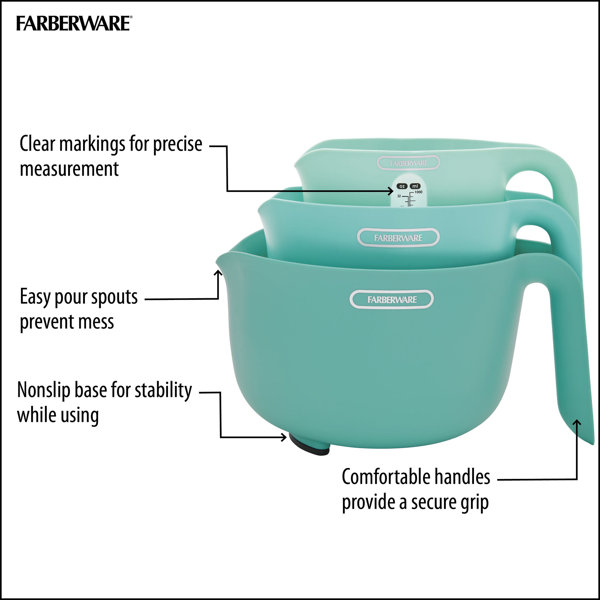 Farberware Professional Measure Colander Bowl Set, 3-Piece, Aqua | Wayfair