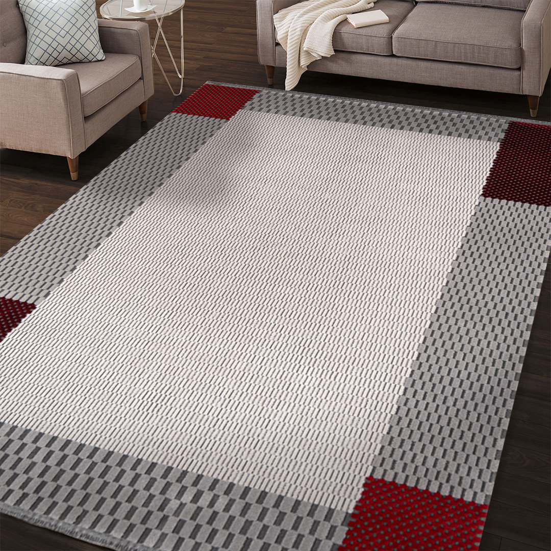 Orren Ellis Tabu Grey Modern Framed Machine Woven Yarn Area - Wayfair ...