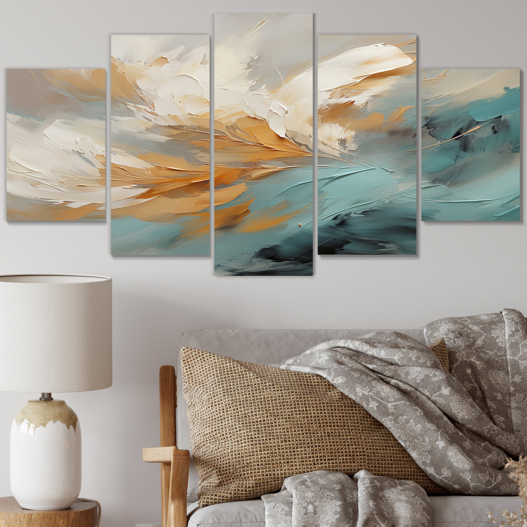 Ivy Bronx Joy Of Peace Abstract Light Blue Gold Painting - Abstract ...