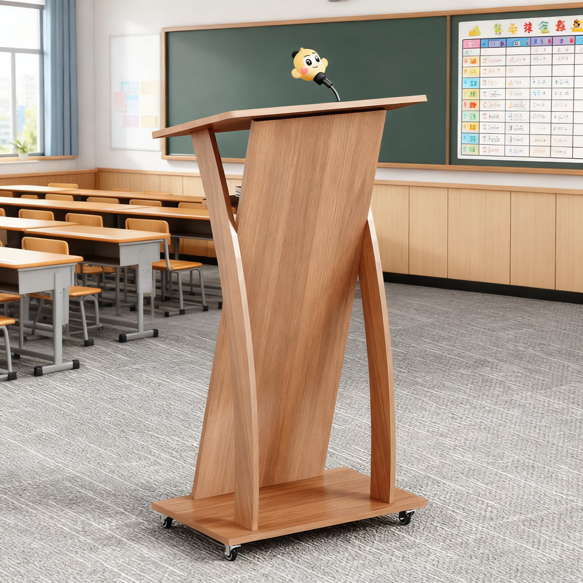 caimen Mobile Wooden Podium Stand With Wheels, Rolling Lectern With ...
