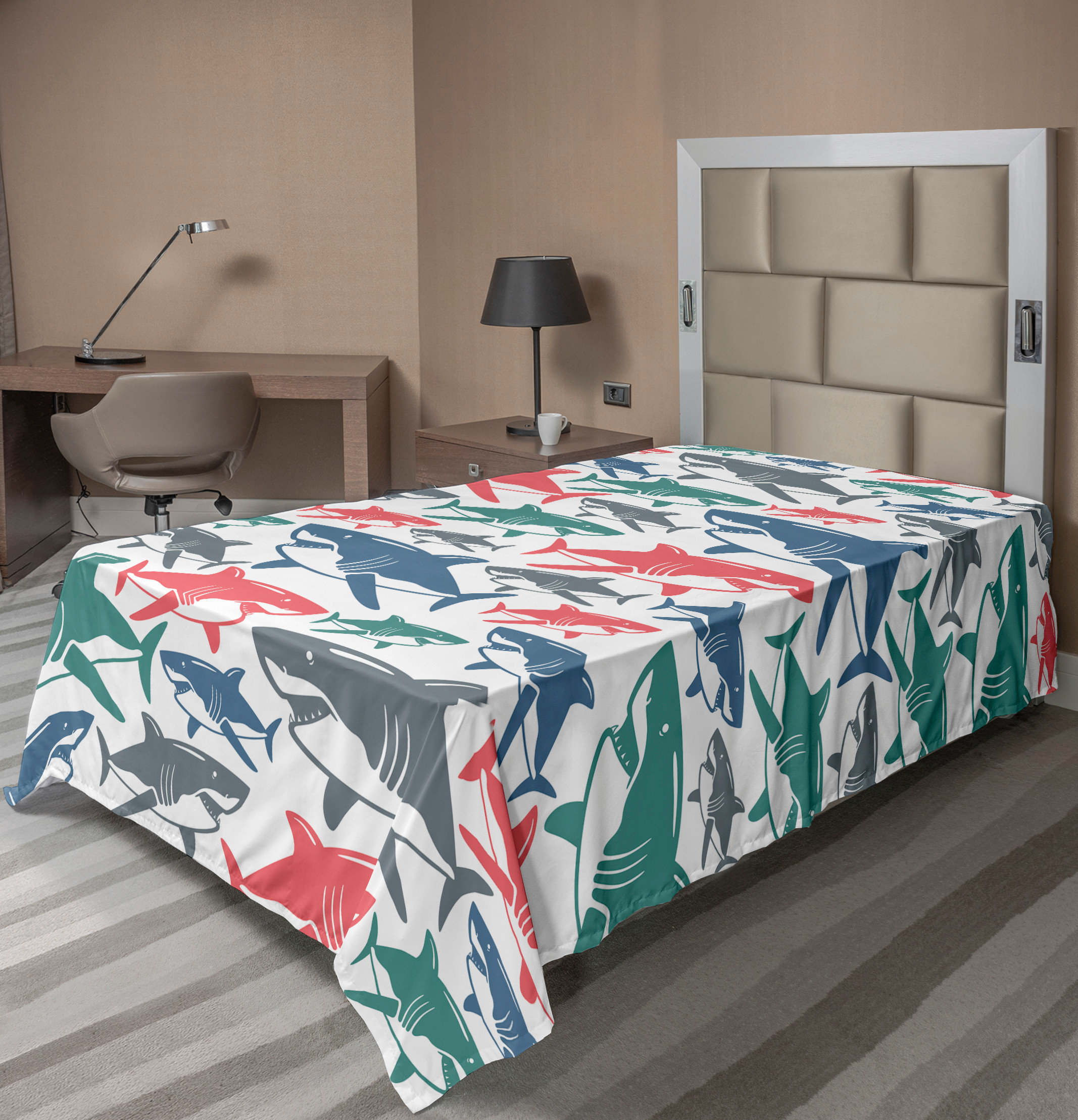 Ambesonne Fish Top Flat Sheet Colorful Shark Patterns Multicolor | Wayfair