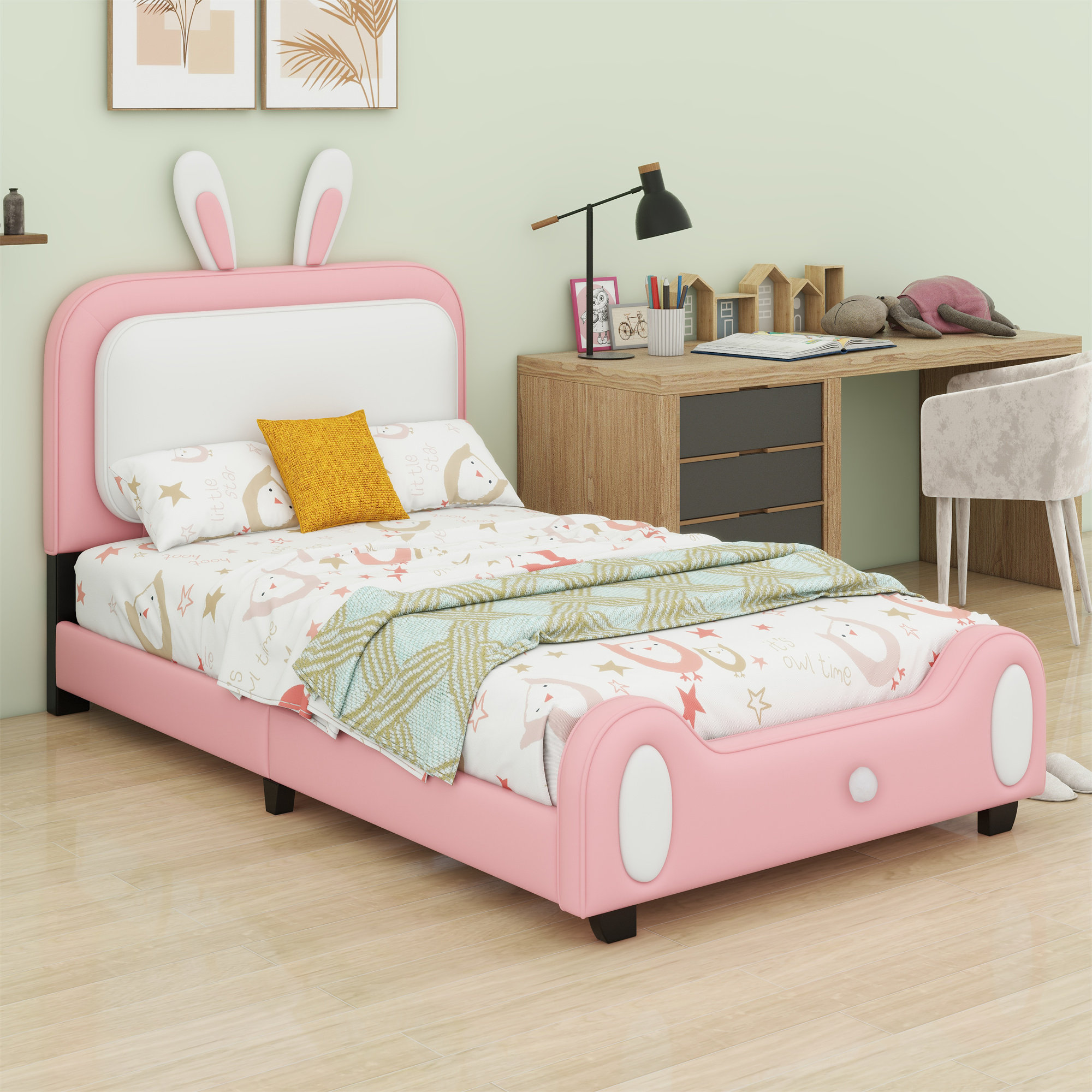 Trinx Full Size Upholstered Rabbit-Shape Princess Bed ,Full Size ...