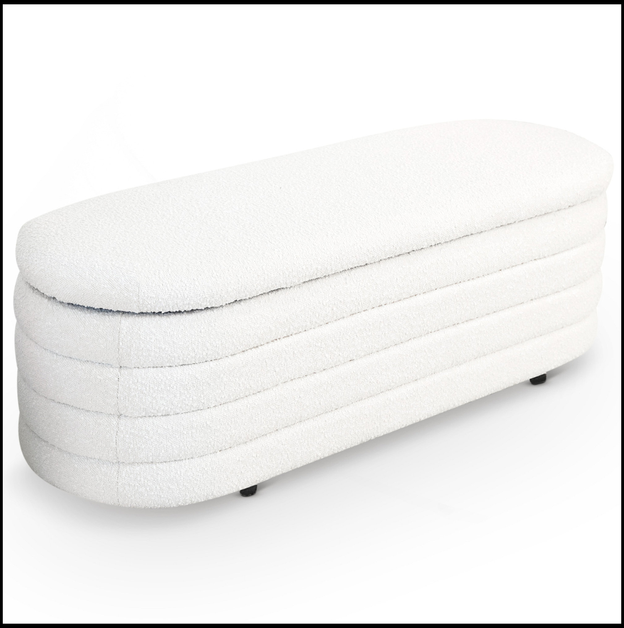 Hokku Designs White Boucle Bench W/Storage | Wayfair