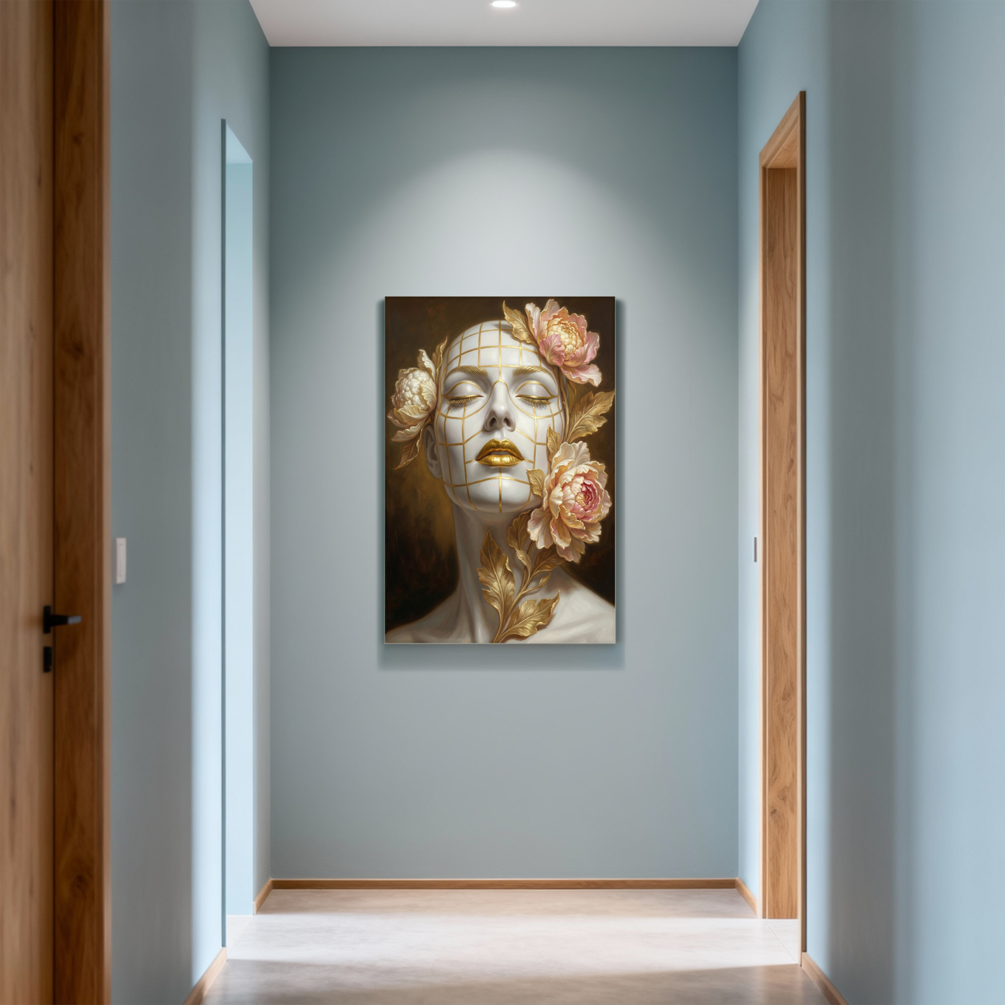 Winston Porter Plants & Flowers Golden Grid Face With Flowers | Wayfair
