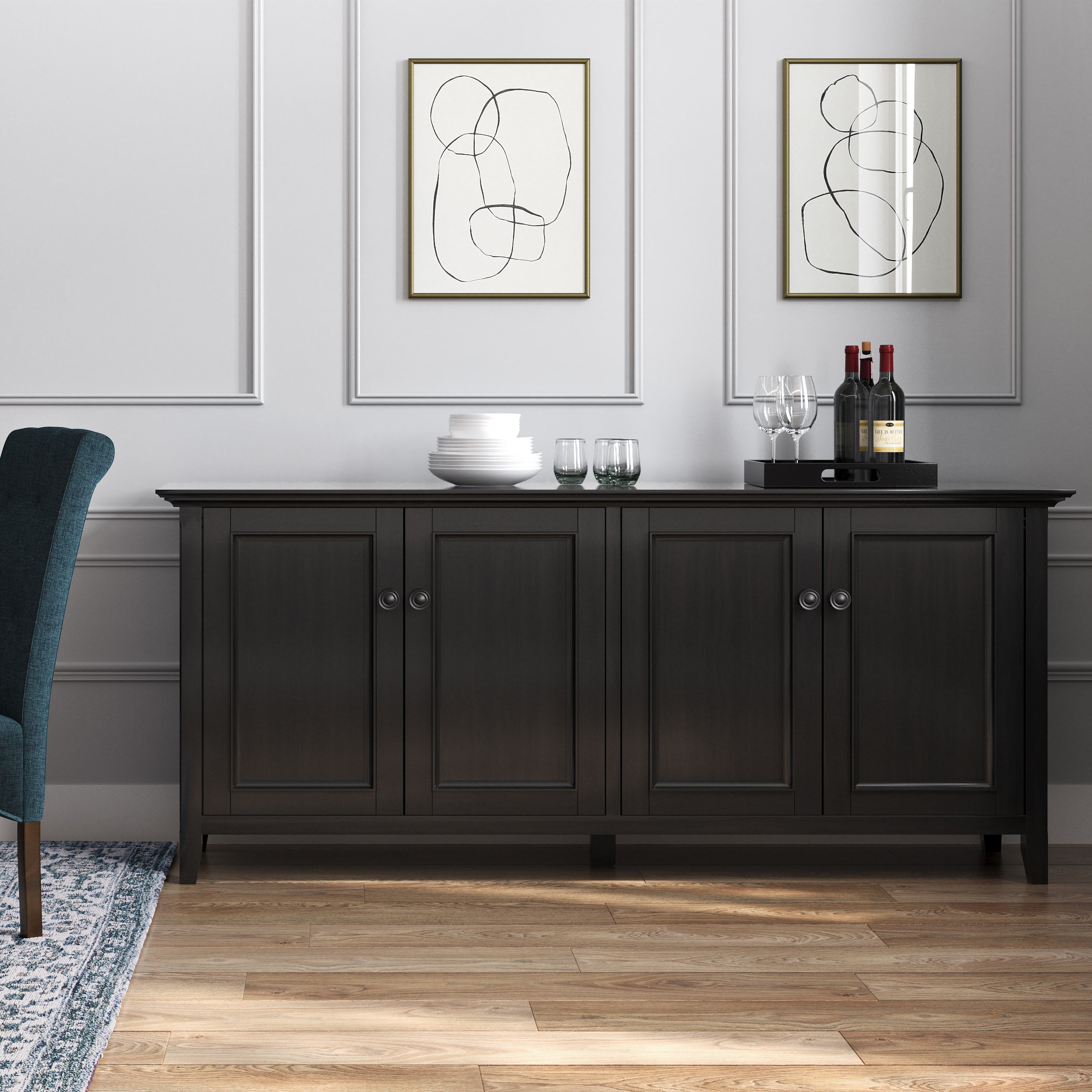 Simpli Home Amherst Solid Wood 4 - Door Accent Cabinet & Reviews ...