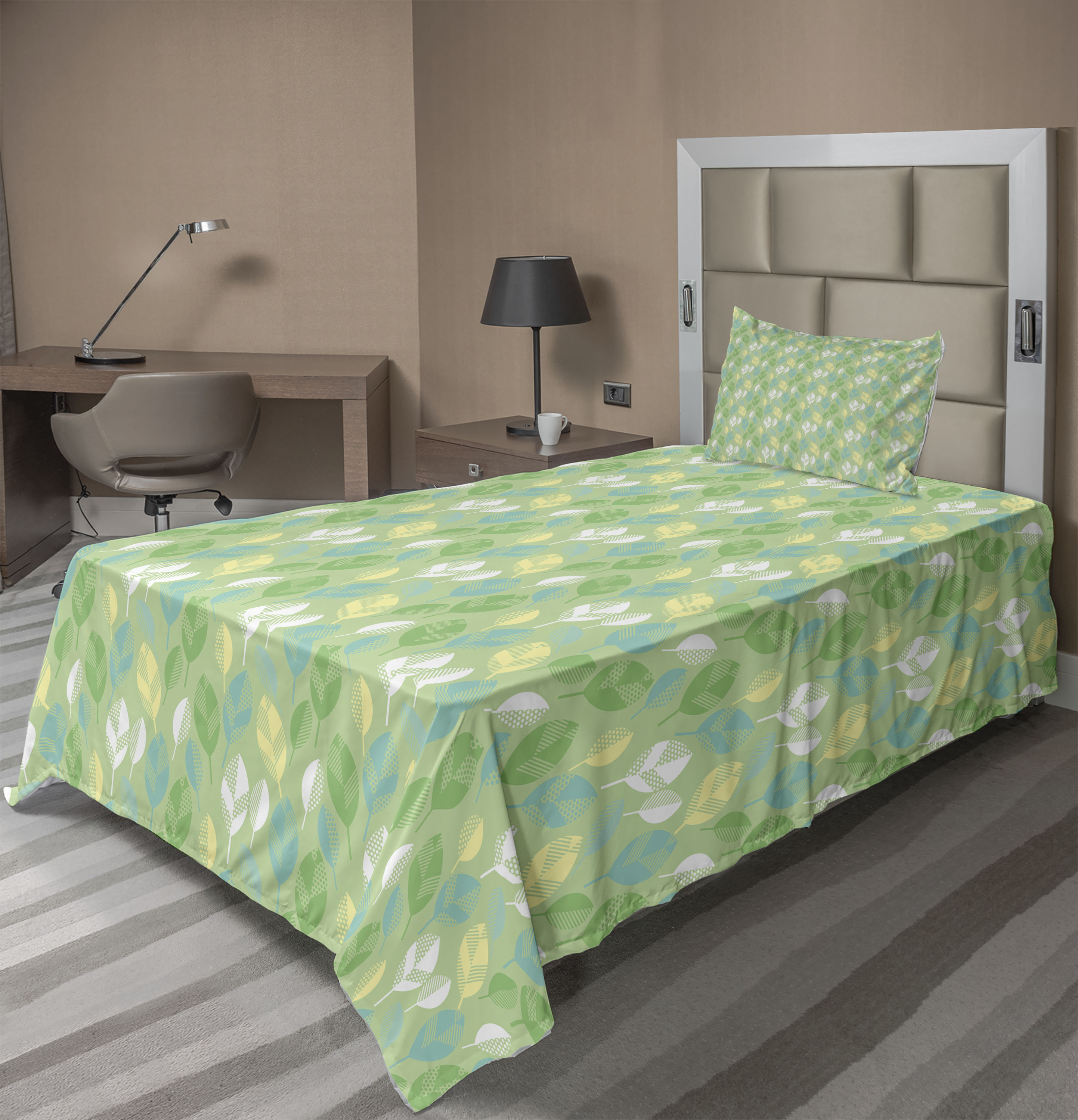 Ambesonne Spring Sheet Set Dotted Striped Leaves Art Pistachio Green ...