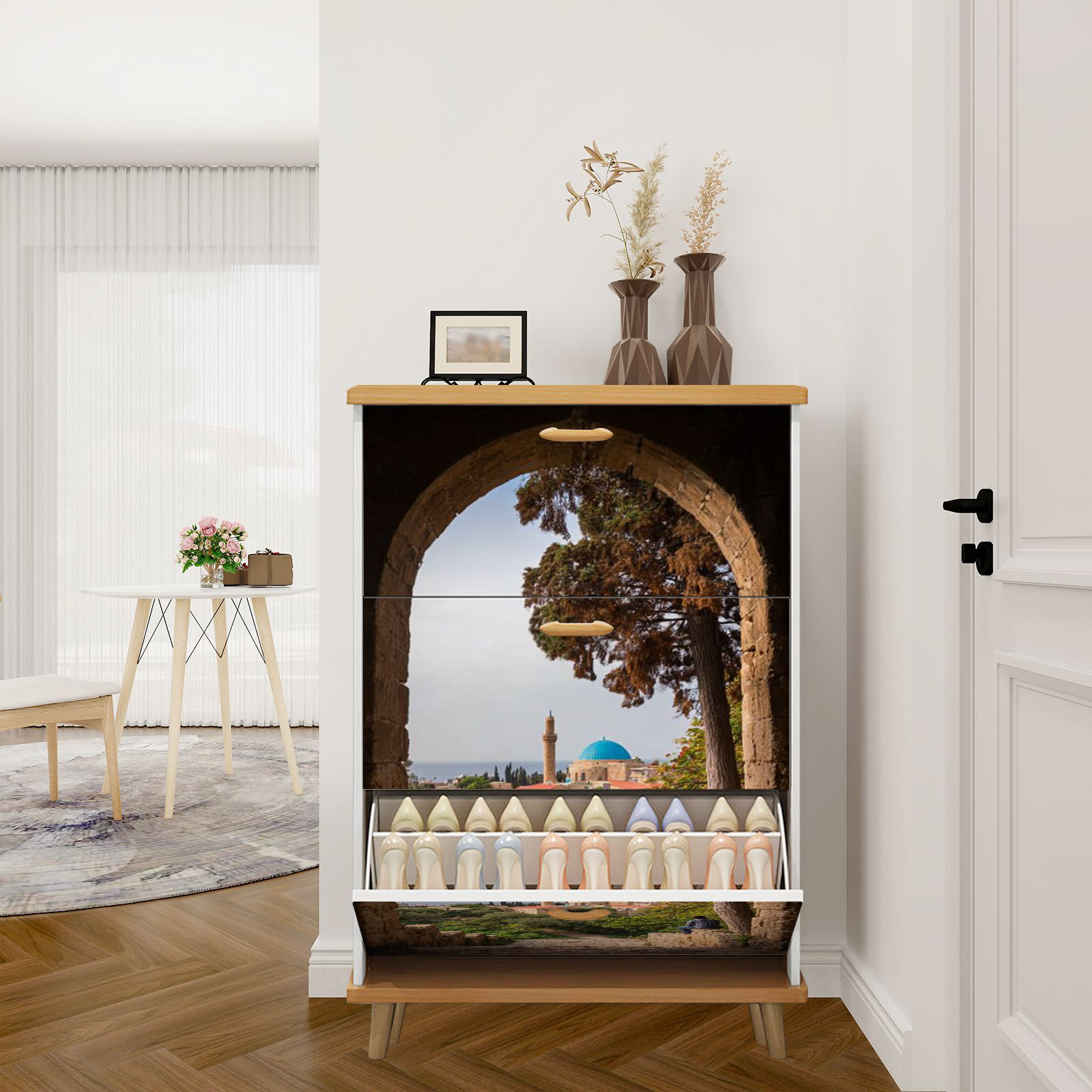 East Urban Home Shoe Storage Cabinet with 3 Flip Drawers for Excavation ...