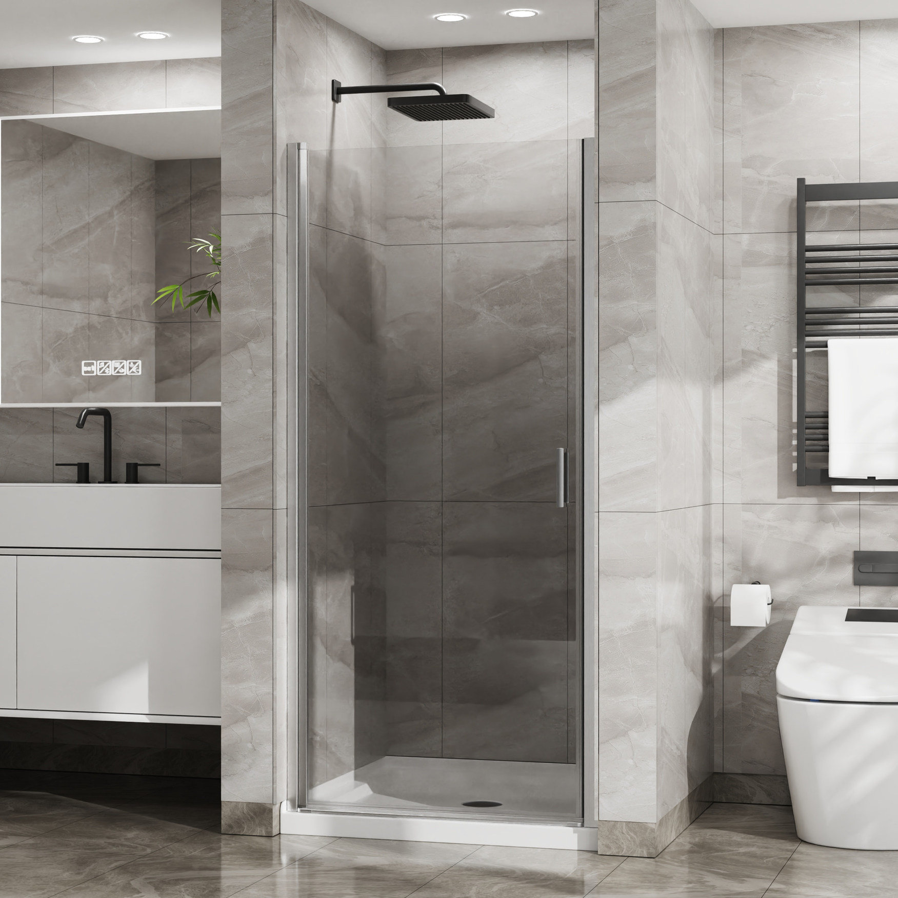 CaneCreations Semi- Shower Door, 34"x72", 1/4" Tempered Glass, Pivot ...
