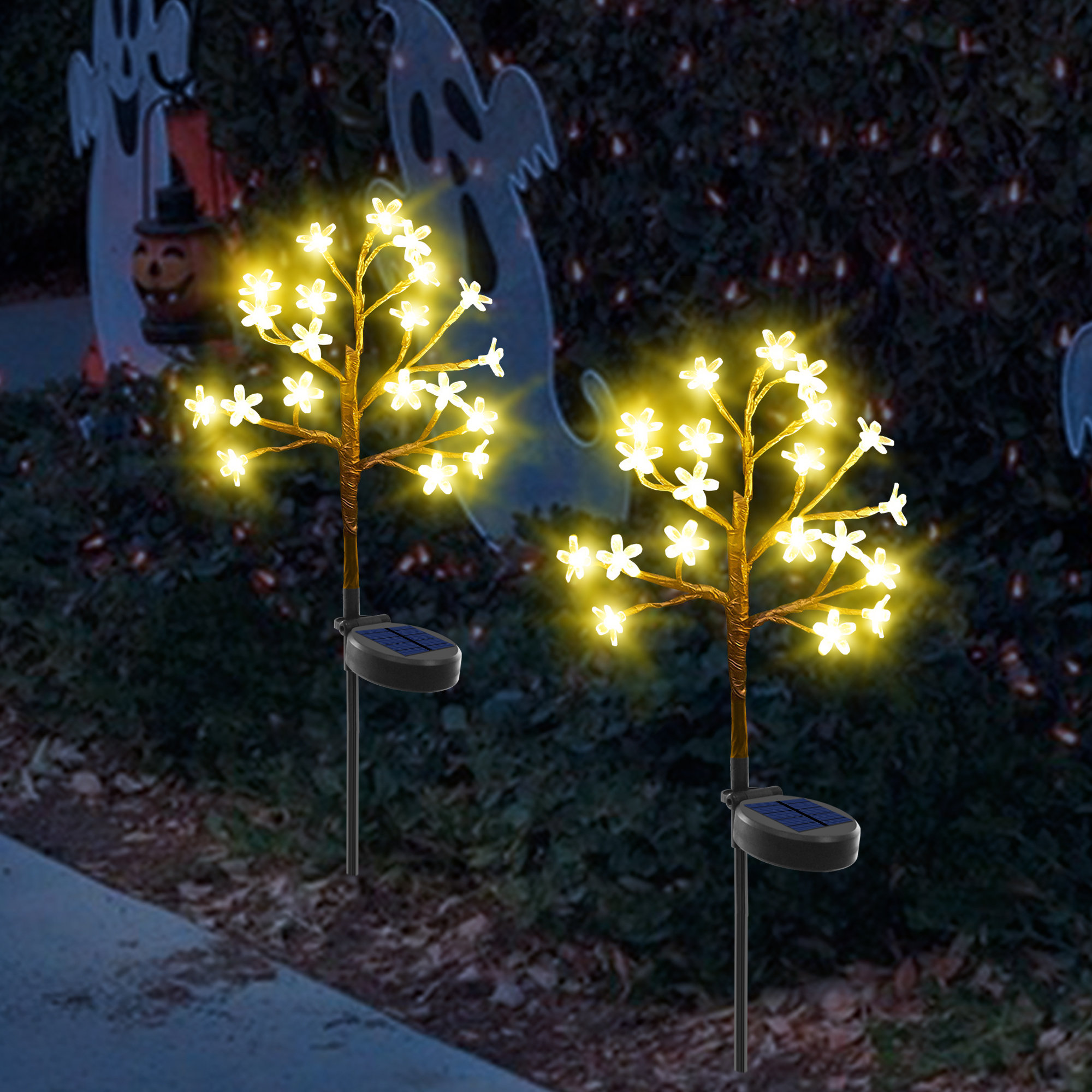 The Holiday Aisle® Solar Lighting Tree Lights Courtyard Outdoor Lawn ...