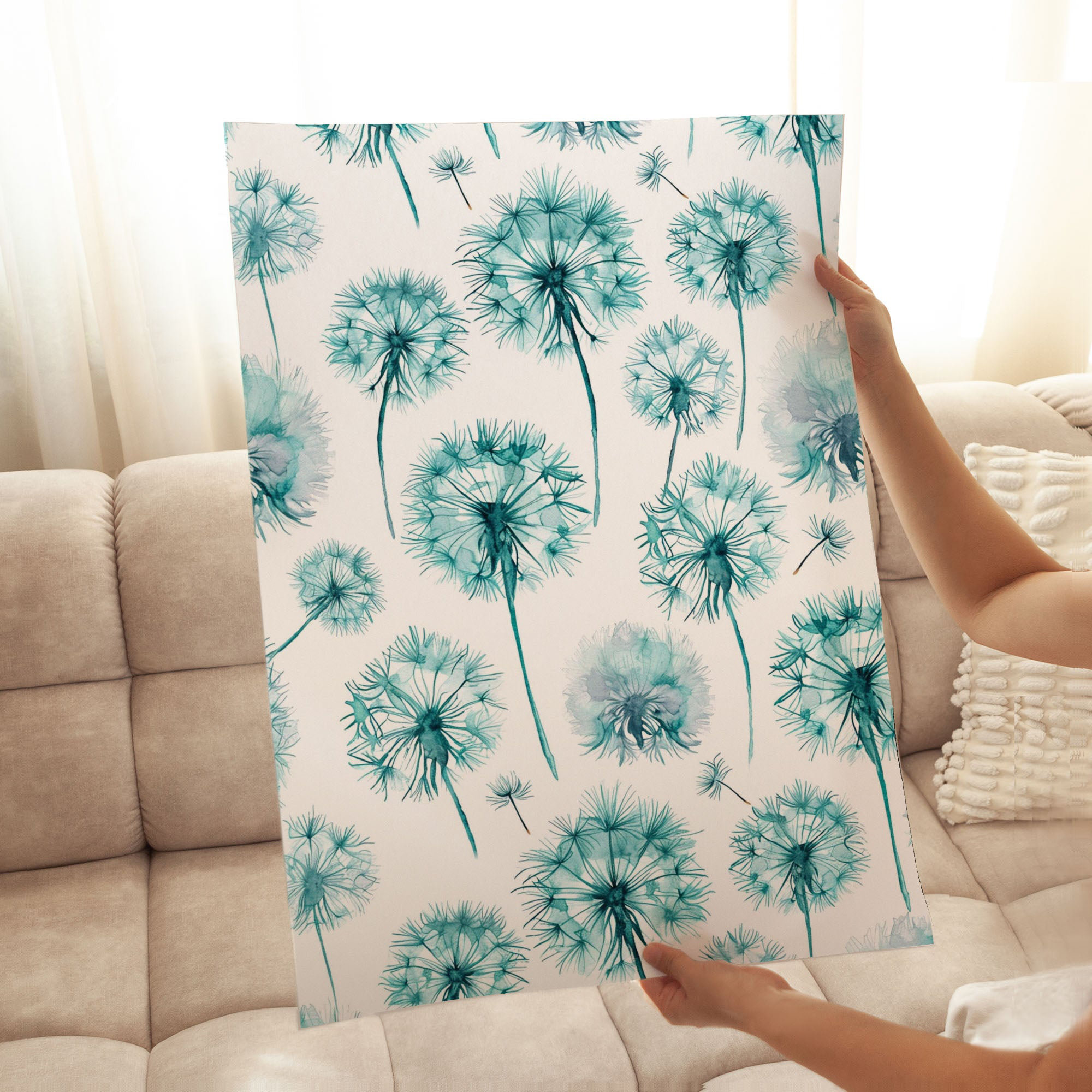 Winston Porter Botanical Turquoise Teal Dandelions VI Modern Unframed ...