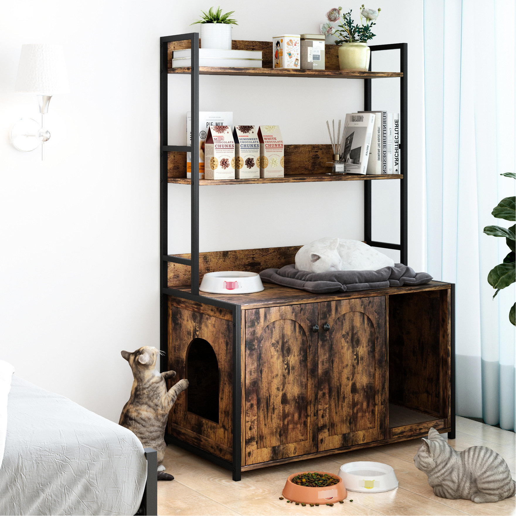 Ebern Designs Indoor Cat Cabinet With Litter Box Enclosure, Shelf ...