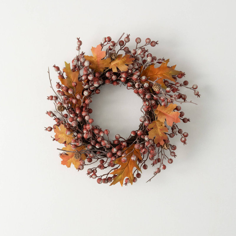 Primrue 17" Artificial Berry Leaf Mini Fall Wreath, Multicolor | Wayfair