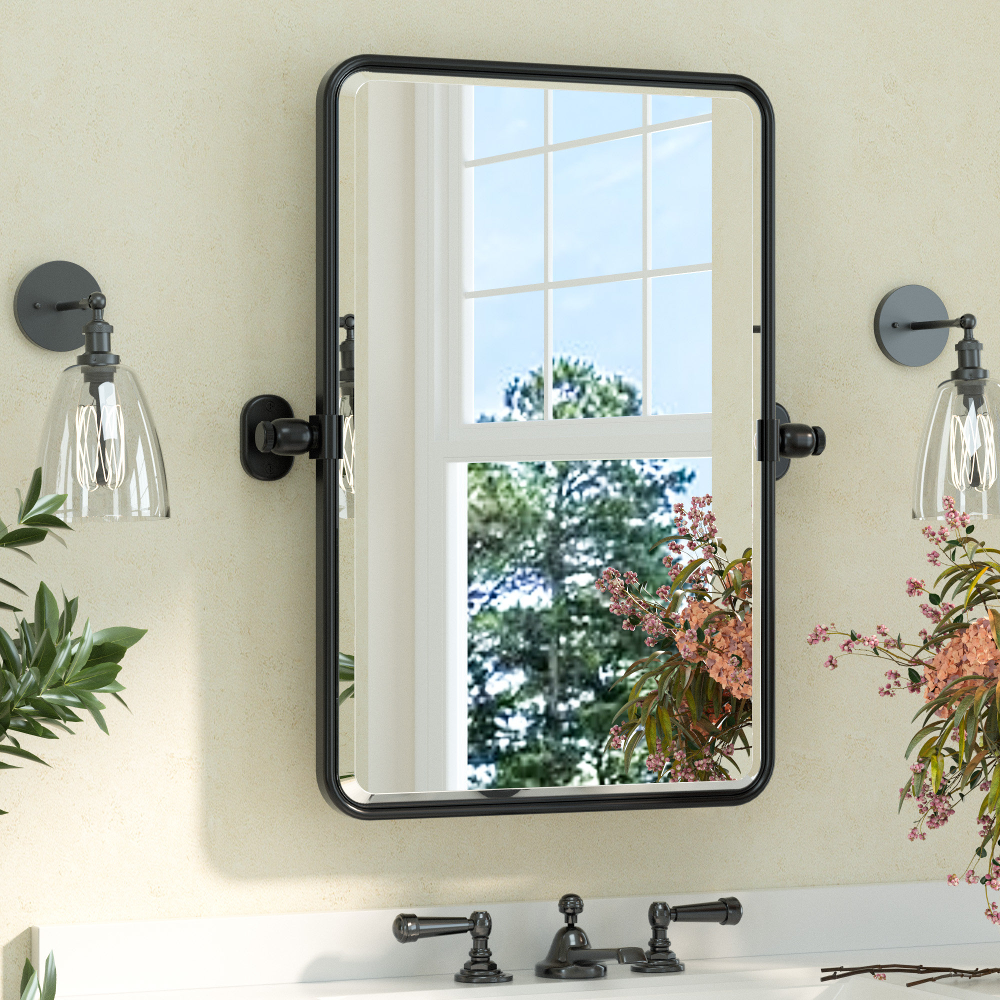 Ebern Designs Bathroom Tilt Mirror with Aluminum Alloy Frame, Pivot Mirror, Adjustable Rotating ...