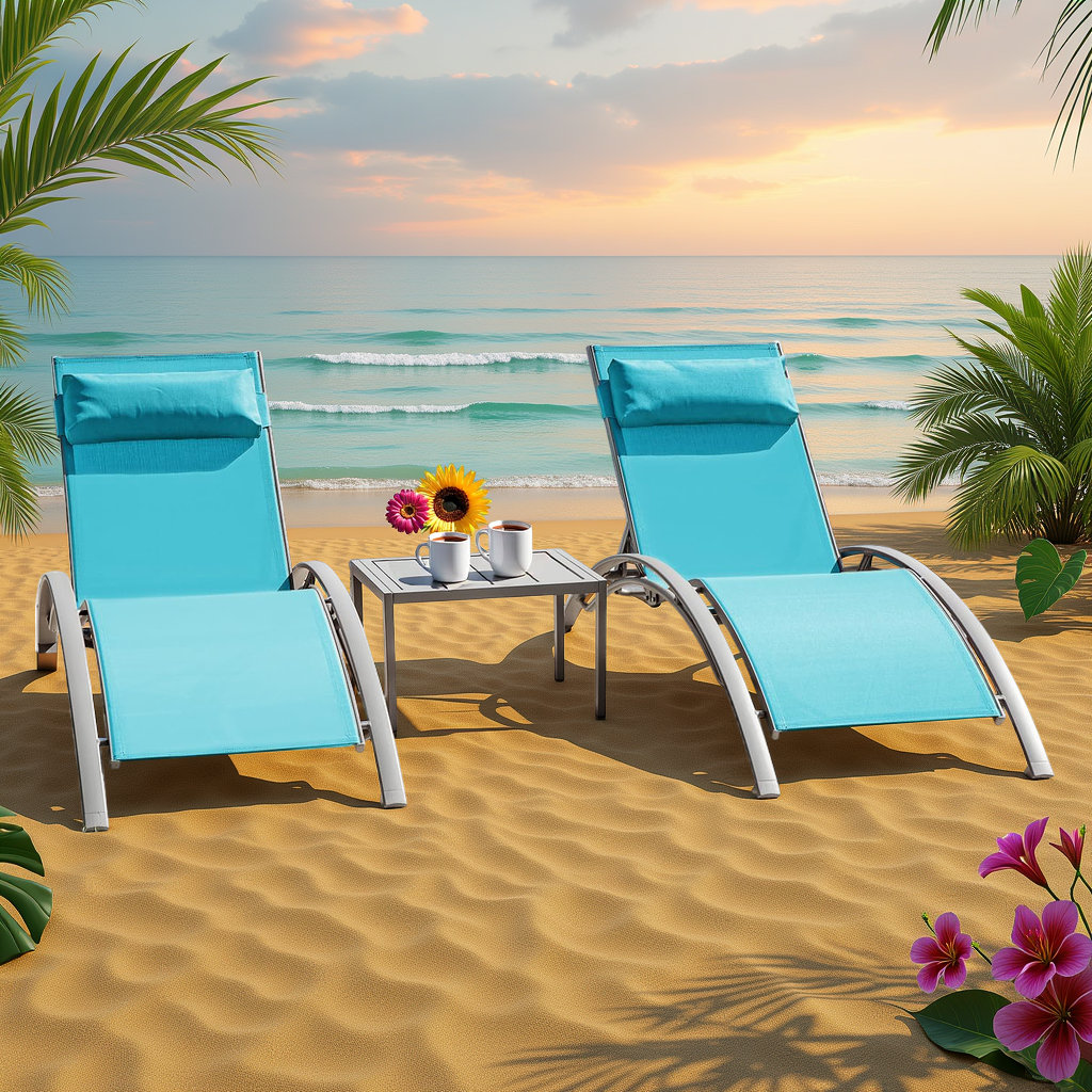 Ivy Bronx 3-Piece Aluminum Pool Lounge Chair Set, 2 Adjustable Patio ...