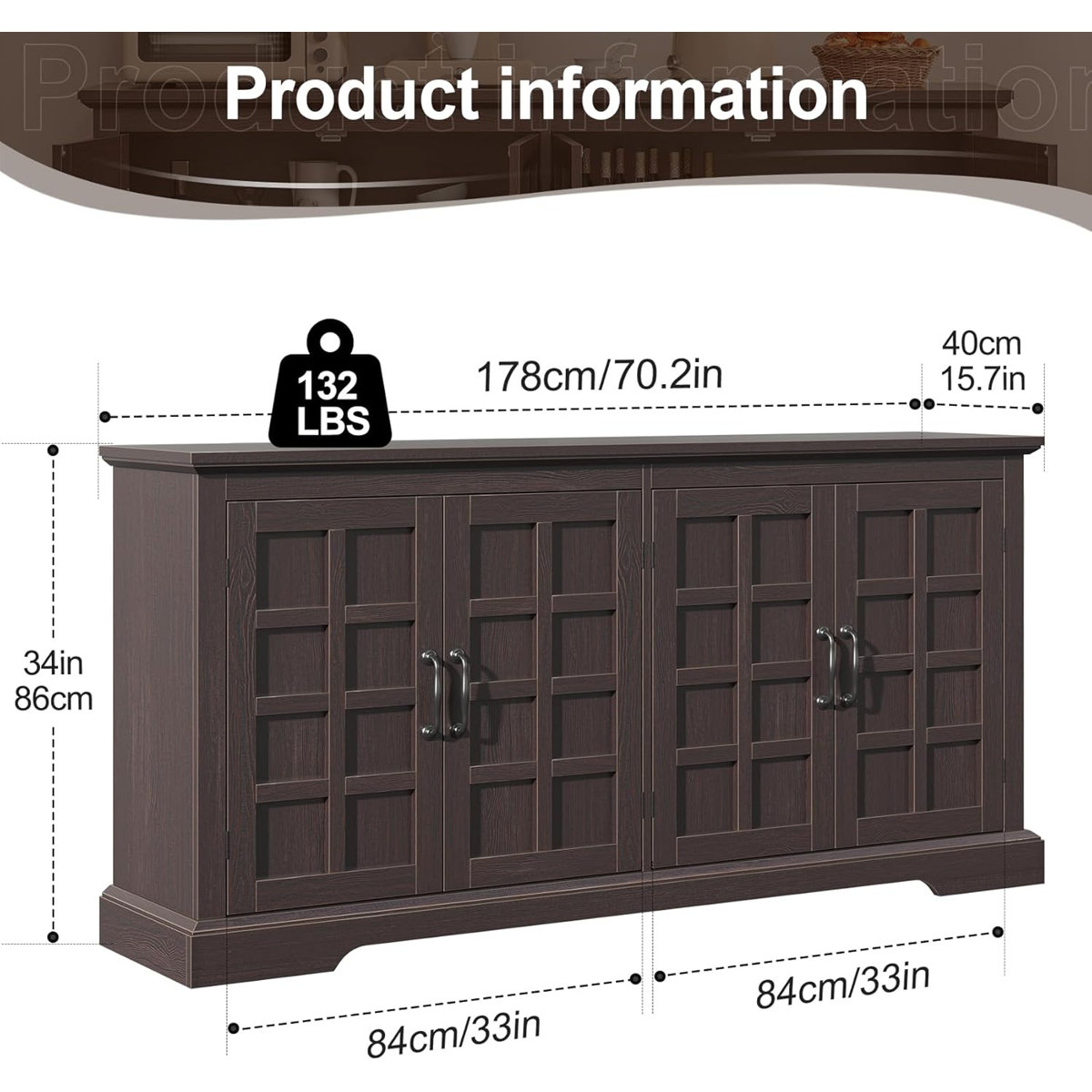 Winston Porter 70" Wood Buffet Cabinet, Farmhouse Buffet Sideboard ...