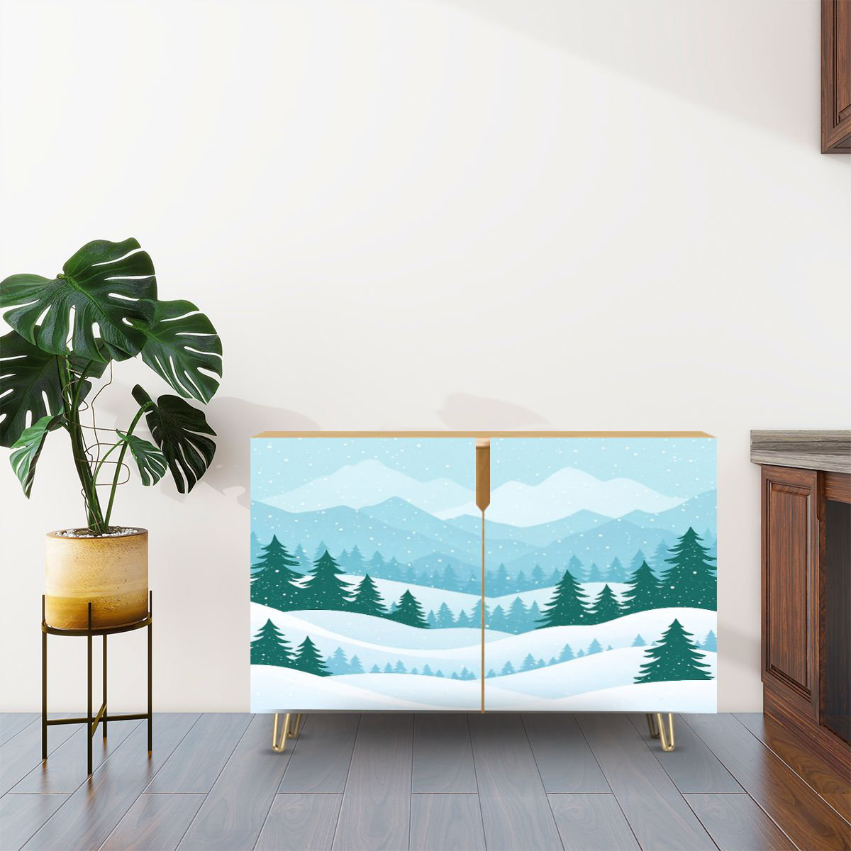 Dakota Fields Sideboard Buffet Cabinet with Storage Winter landscape ...