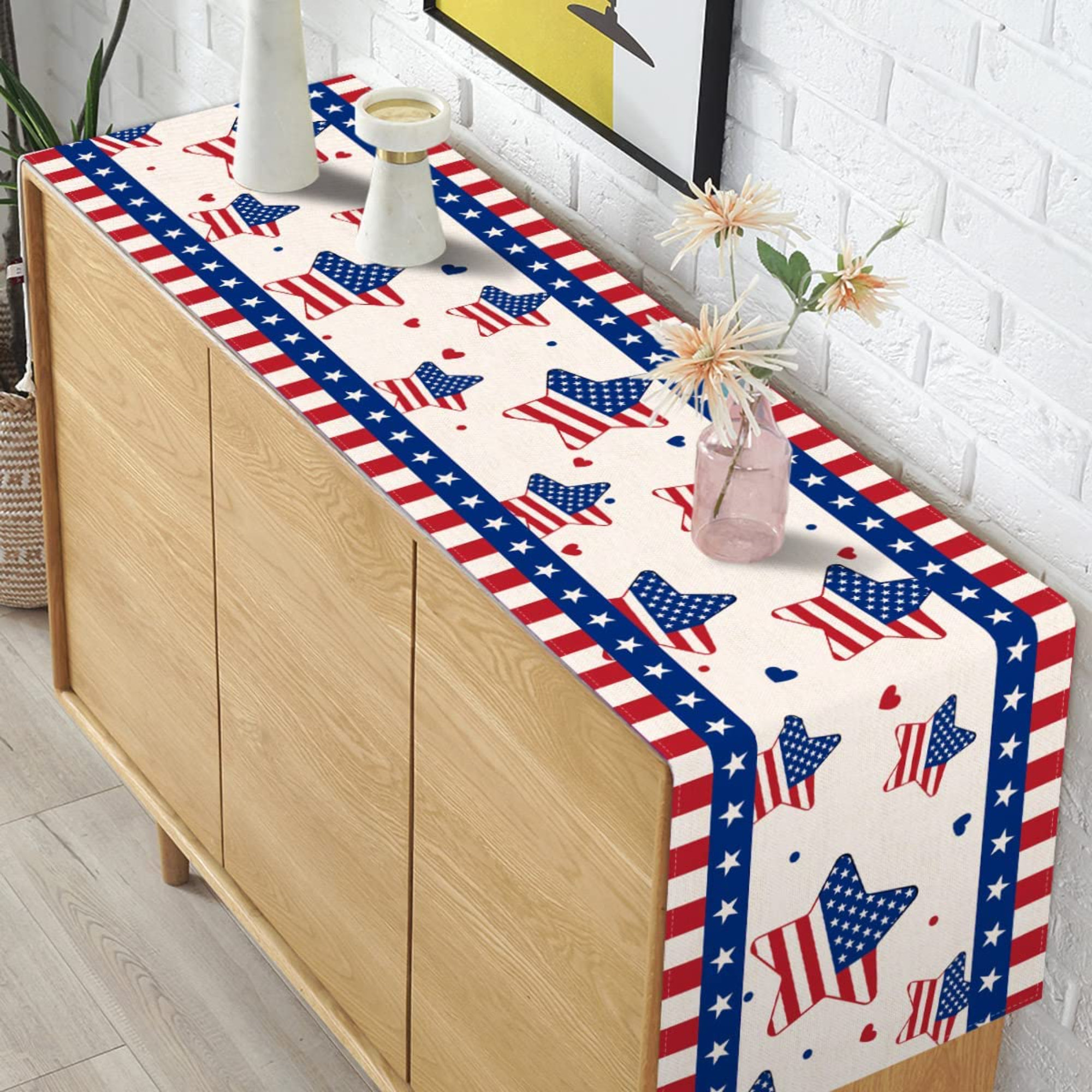 The Holiday Aisle® Independence Day Table Runner Stripe And Star 4Th Of ...
