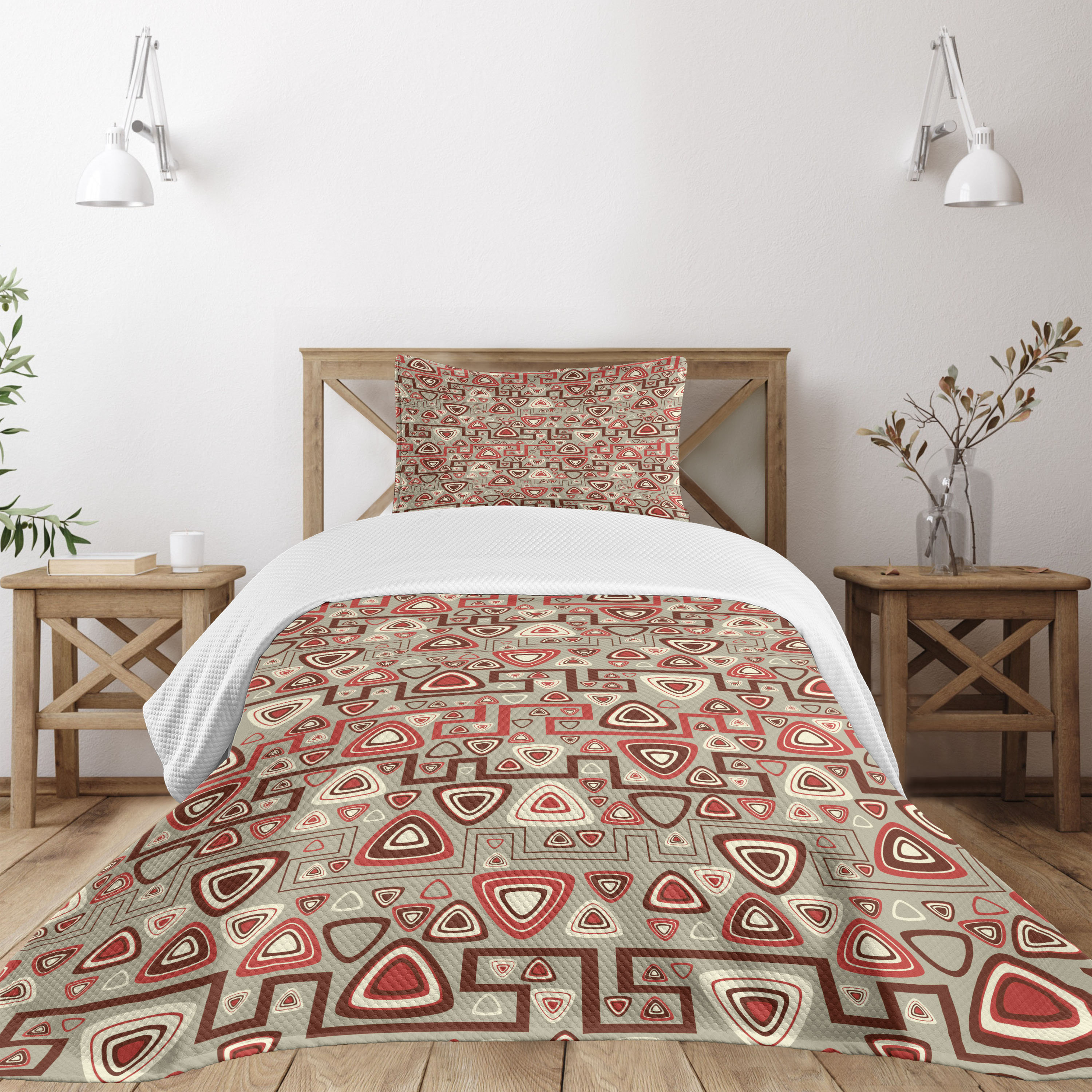 Ambesonne Geometric Bedspread Set Rounded Triangles Art Multicolor ...