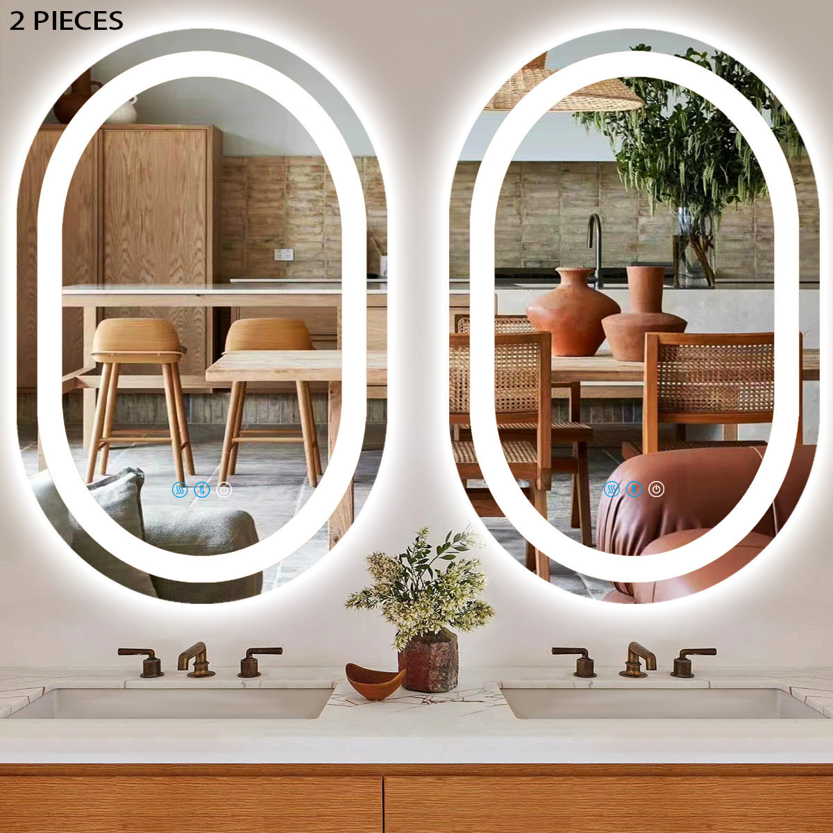 Wrought Studio™ (2 Pieces)Bathroom Led Oval Mirror With Lights 3 Color ...