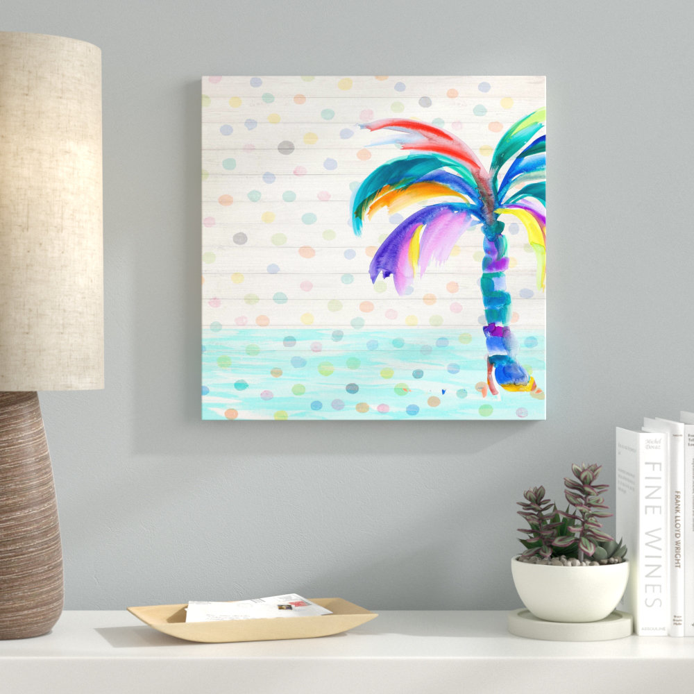 Ebern Designs Funky Palm on Dots I by Julie DeRice - Wrapped Canvas ...