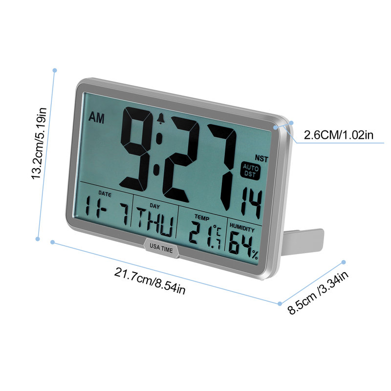 Ebern Designs LCD Digital Display Alarm Clock - Gray | Wayfair