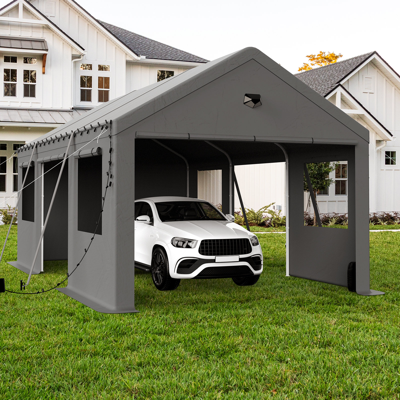 Velvet Wood Corner Carport Portable Garage Storage Shed Canopy With ...