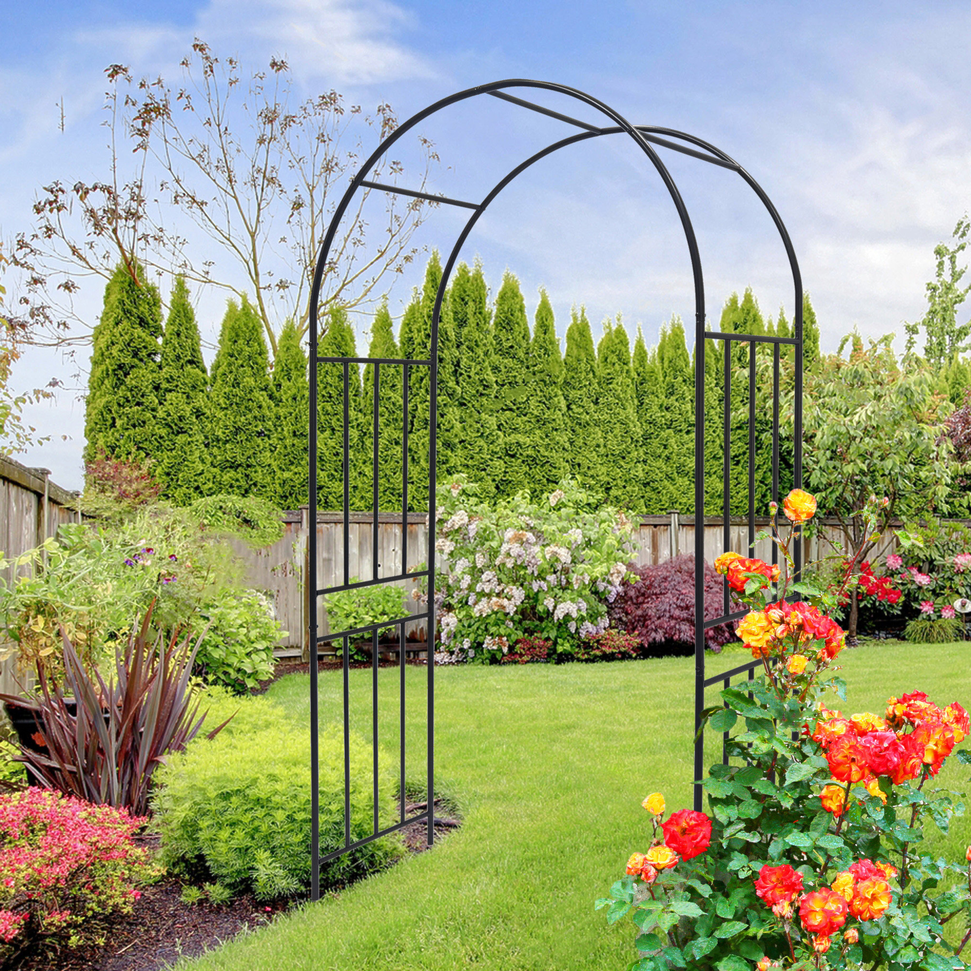 Astoria Grand Metal Garden Arch L42.24'' X W17.52'' X H85.82'' Climbing Plants Support Rose Arch ...